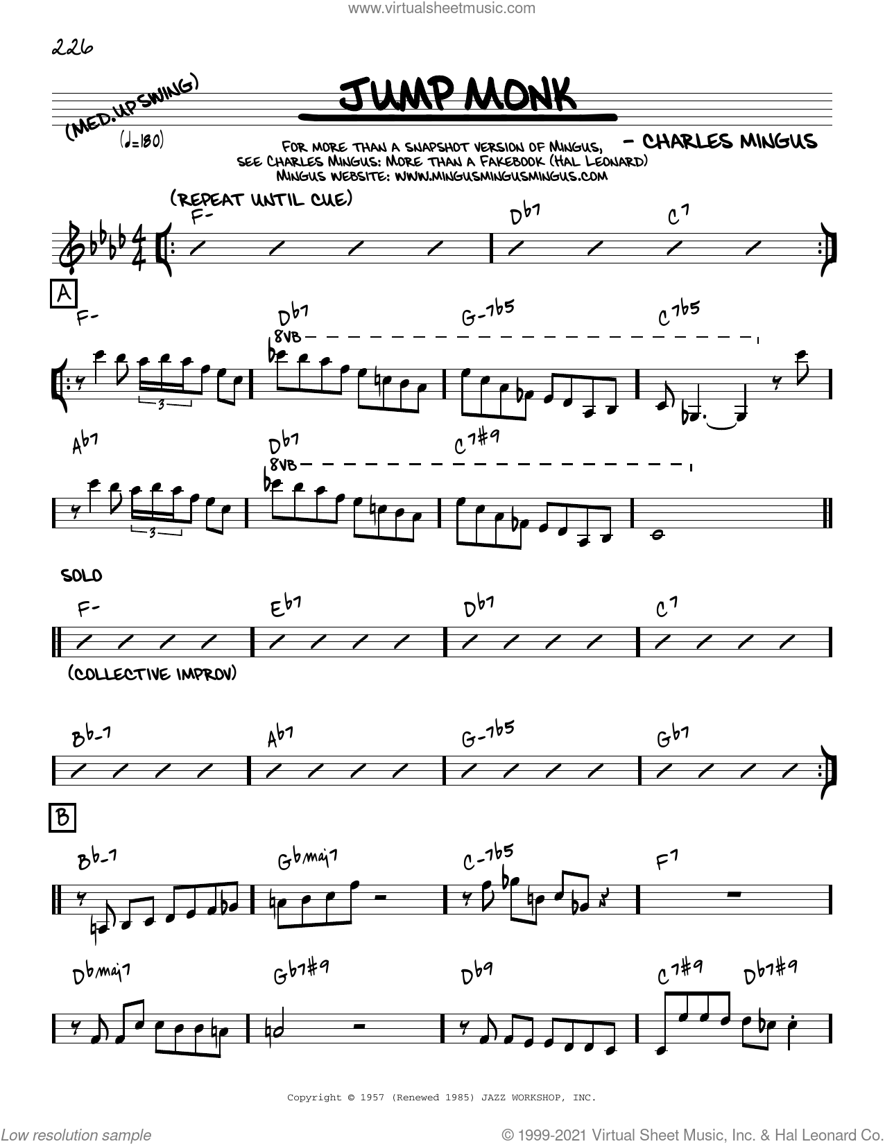 Jump Monk [Reharmonized version] (arr. Jack Grassel) sheet music (real book - melody and chords ...