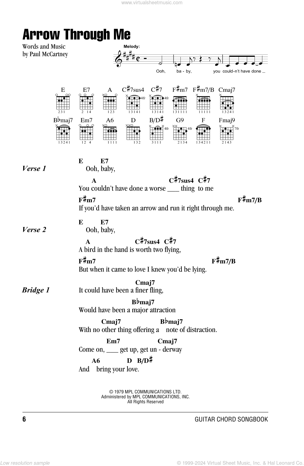 Arrow Through Me sheet music for guitar (chords) (PDF)
