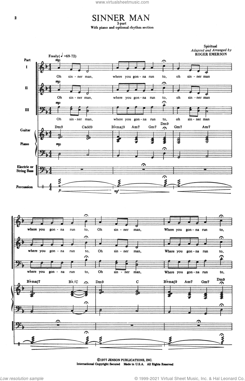 Sinner Man (arr. Roger Emerson) sheet music for choir (3-Part Mixed)