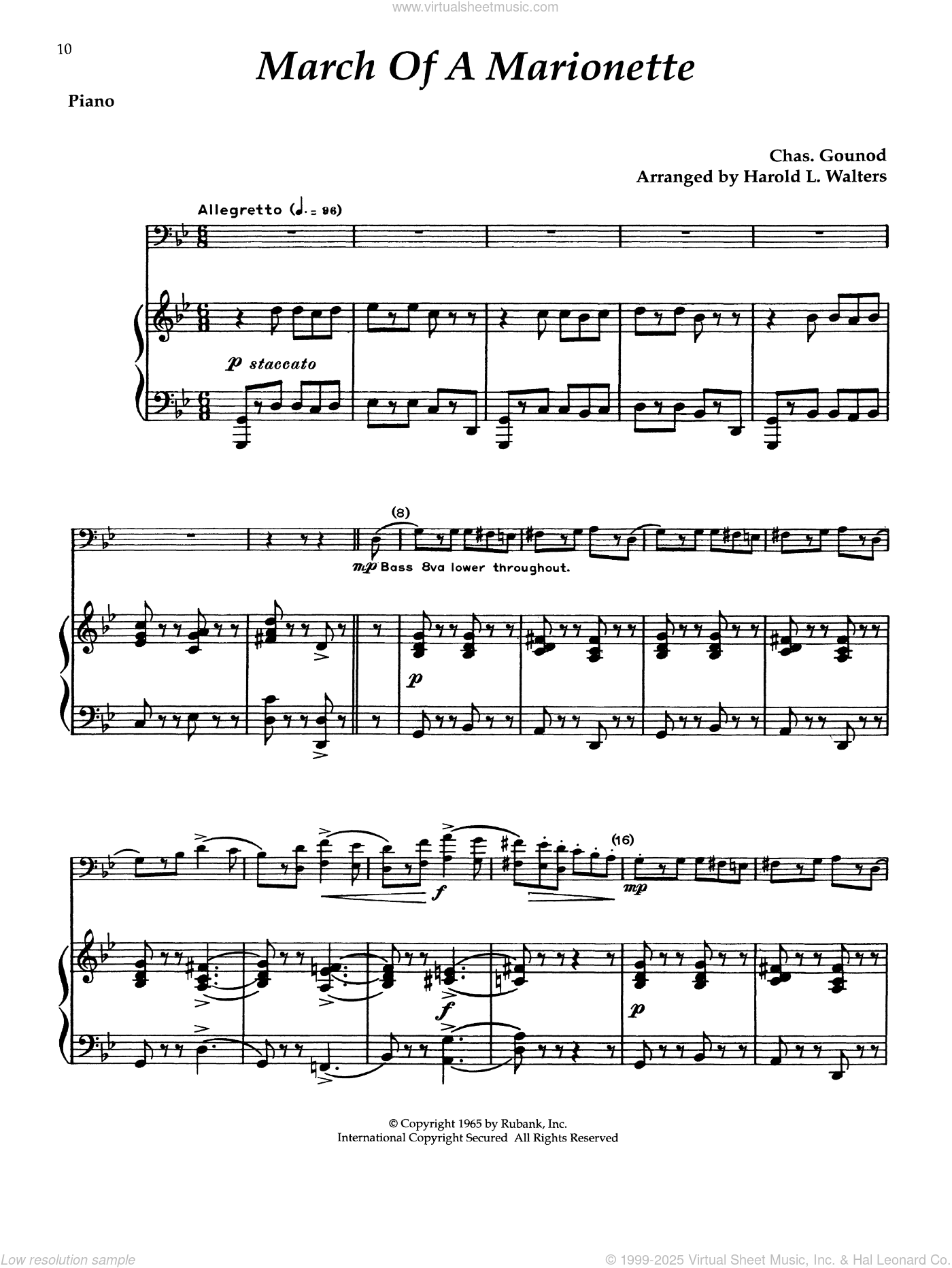 Funeral March Of A Marionette sheet music for trombone and piano ...