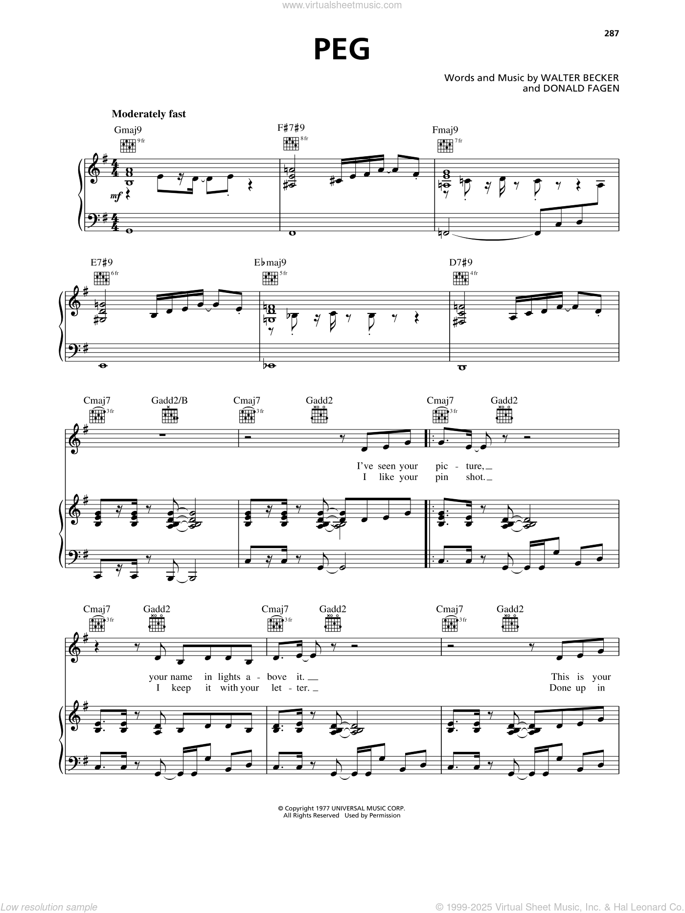 Peg sheet music for voice, piano or guitar (PDF)