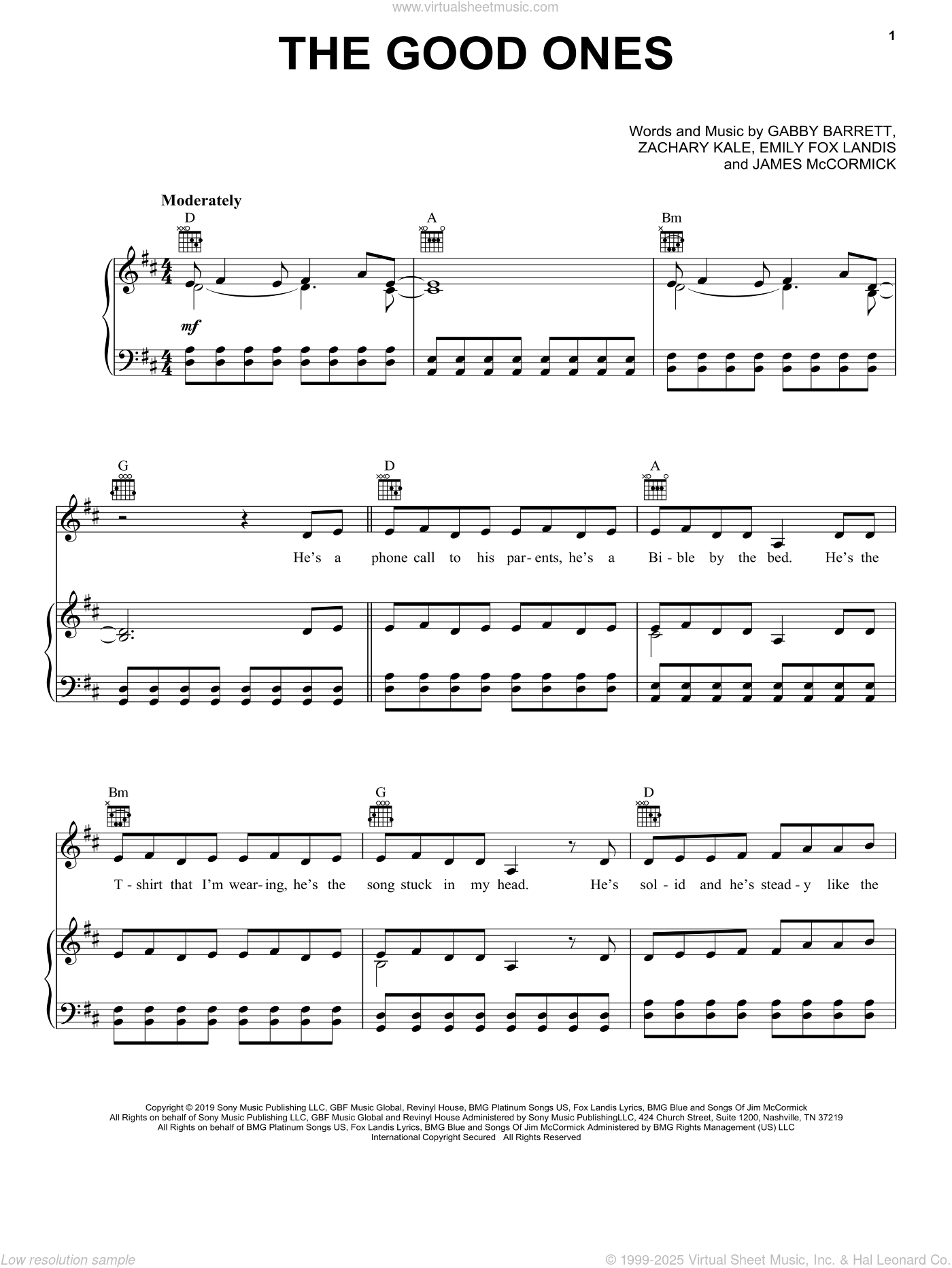 The Good Ones sheet music for voice, piano or guitar (PDF)