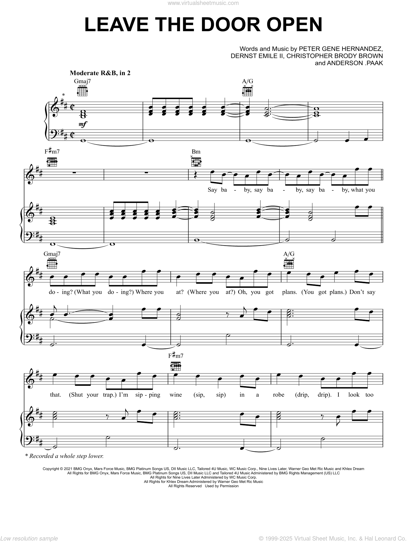 Sonic - Leave The Door Open sheet music for voice, piano or guitar