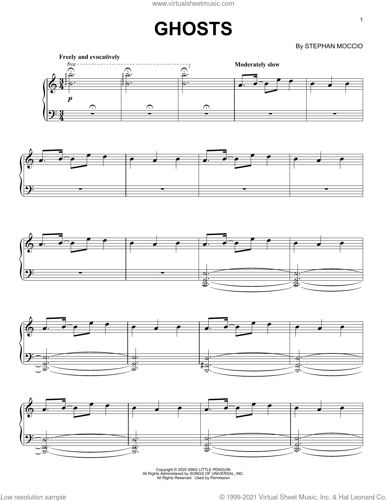 Stephan Moccio: Ghosts sheet music for piano solo (PDF)