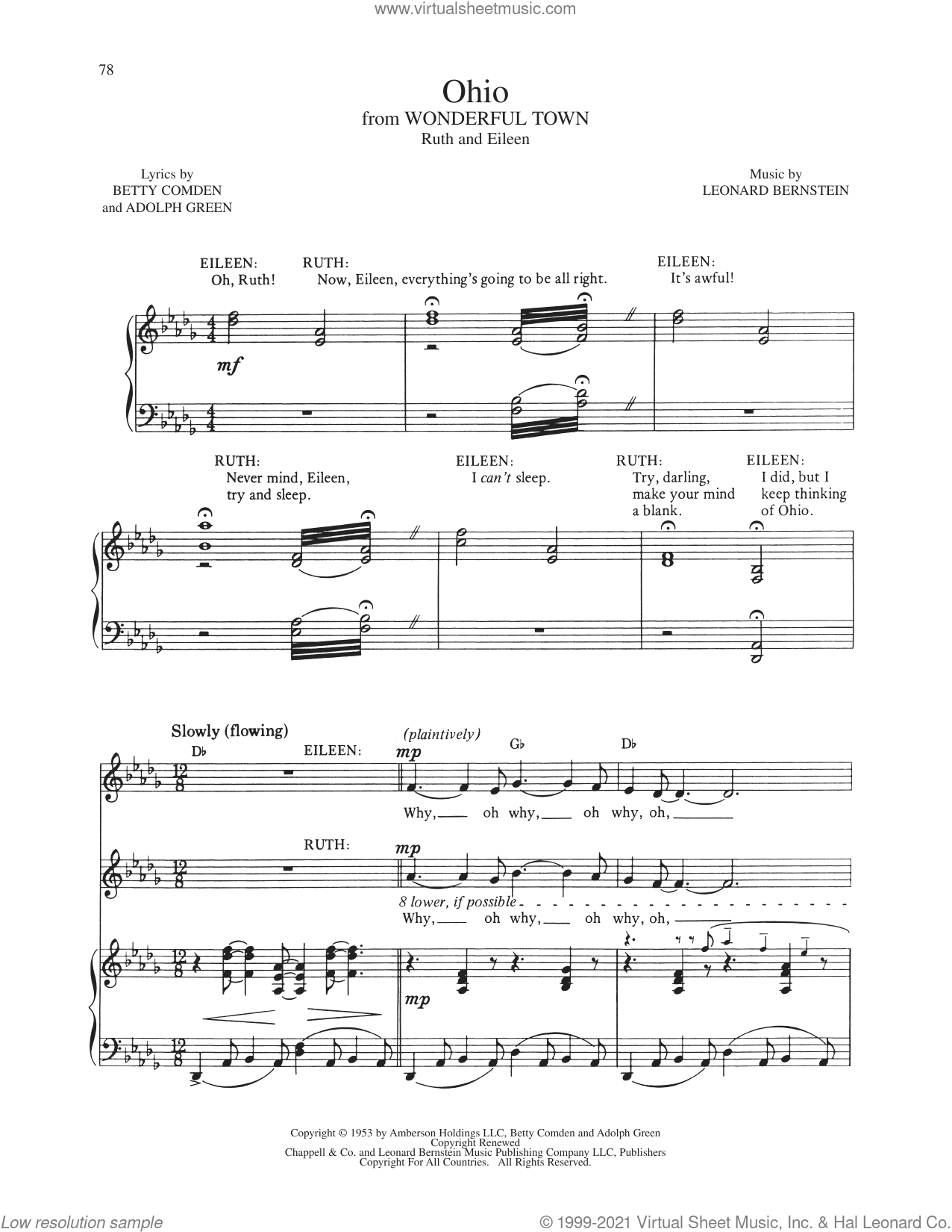 Ohio (from Wonderful Town) sheet music for voice and piano (PDF)