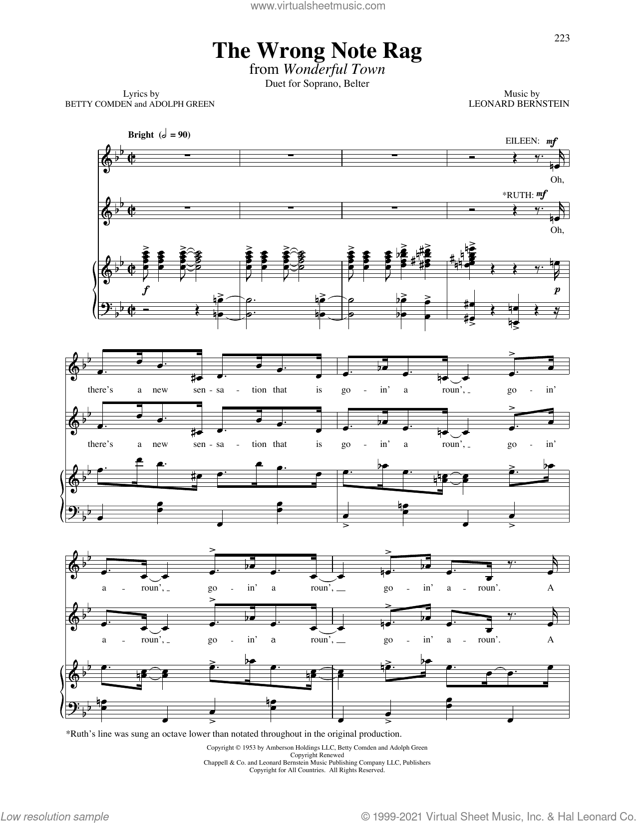 The Wrong Note Rag (from Wonderful Town) (Vocal Duet) sheet music for voice and piano