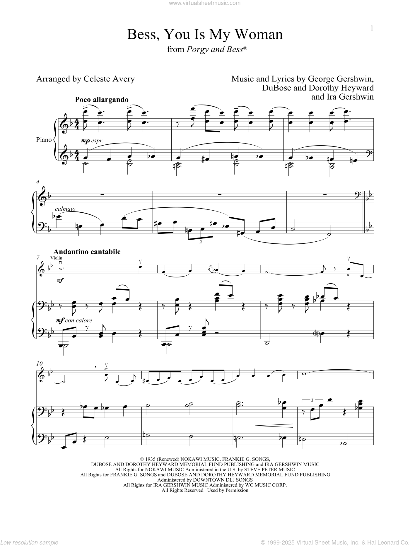 Bess, You Is My Woman (from Porgy and Bess) sheet music for violin and ...