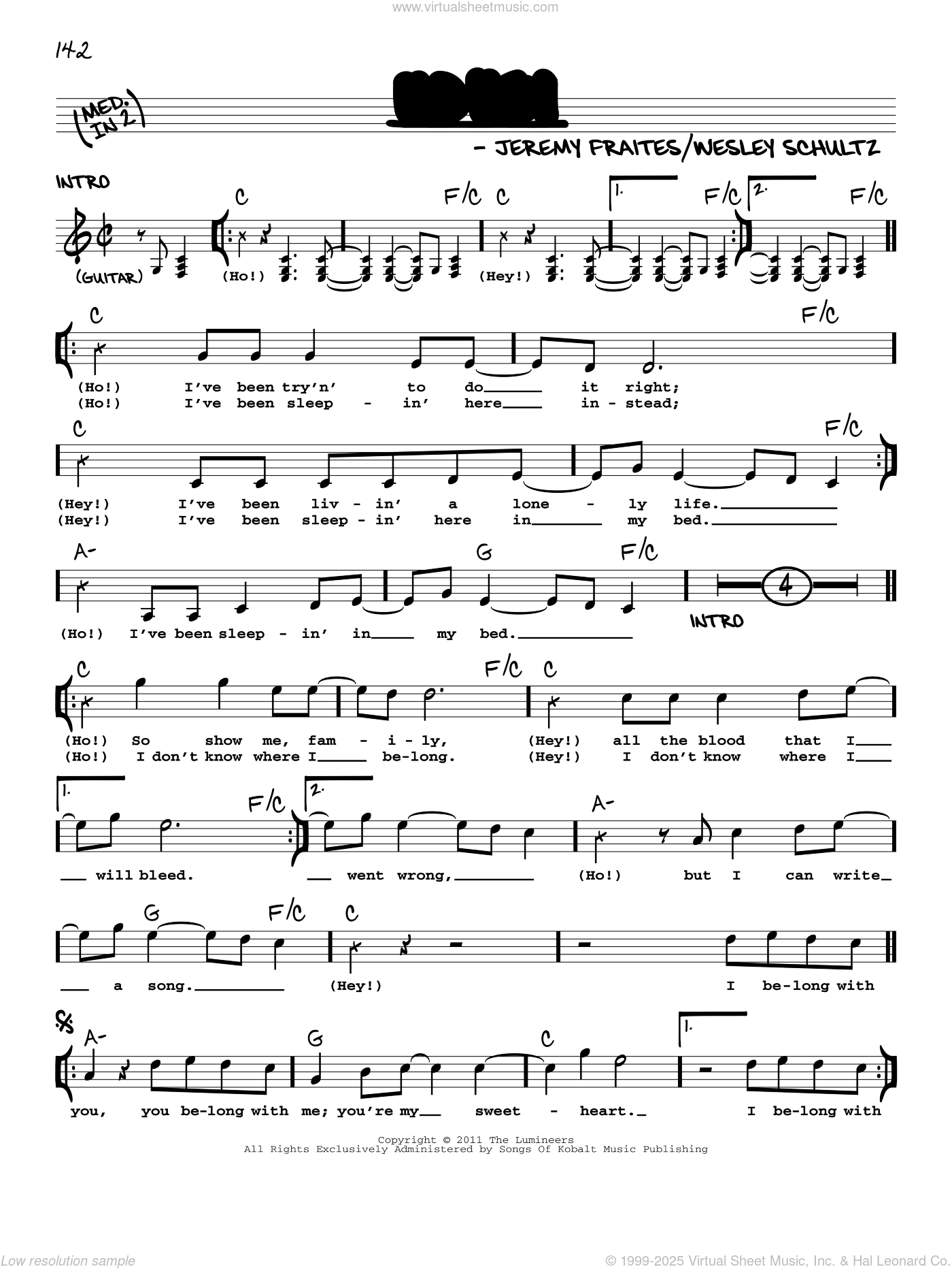 Ho Hey sheet music (real book with lyrics) (PDF)