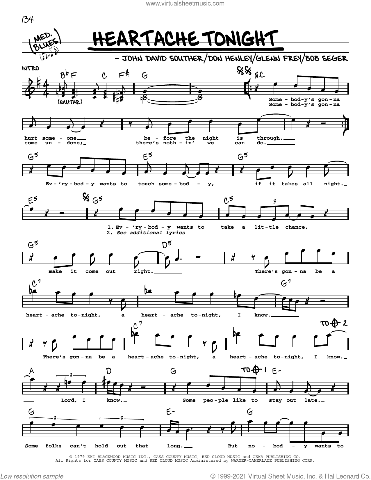 Heartache Tonight sheet music (real book with lyrics) (PDF)