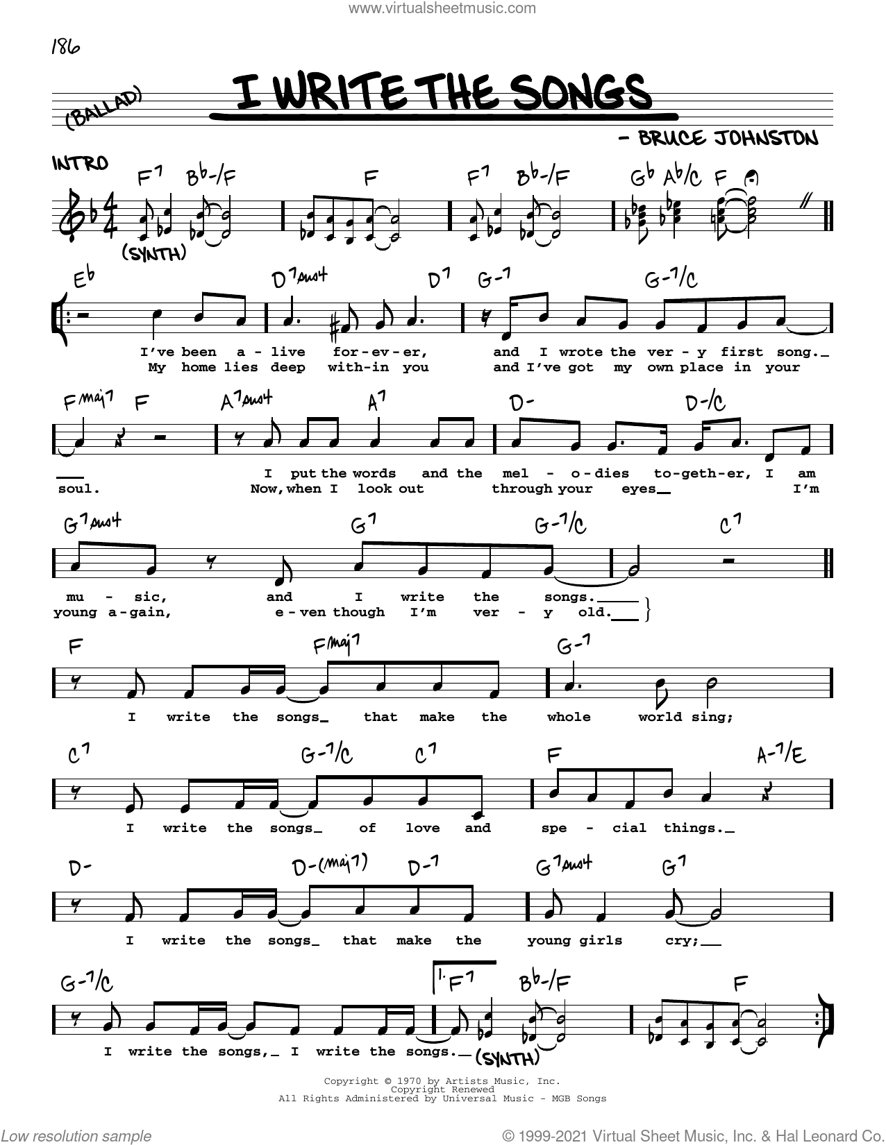 I Write The Songs sheet music (real book with lyrics) (PDF)