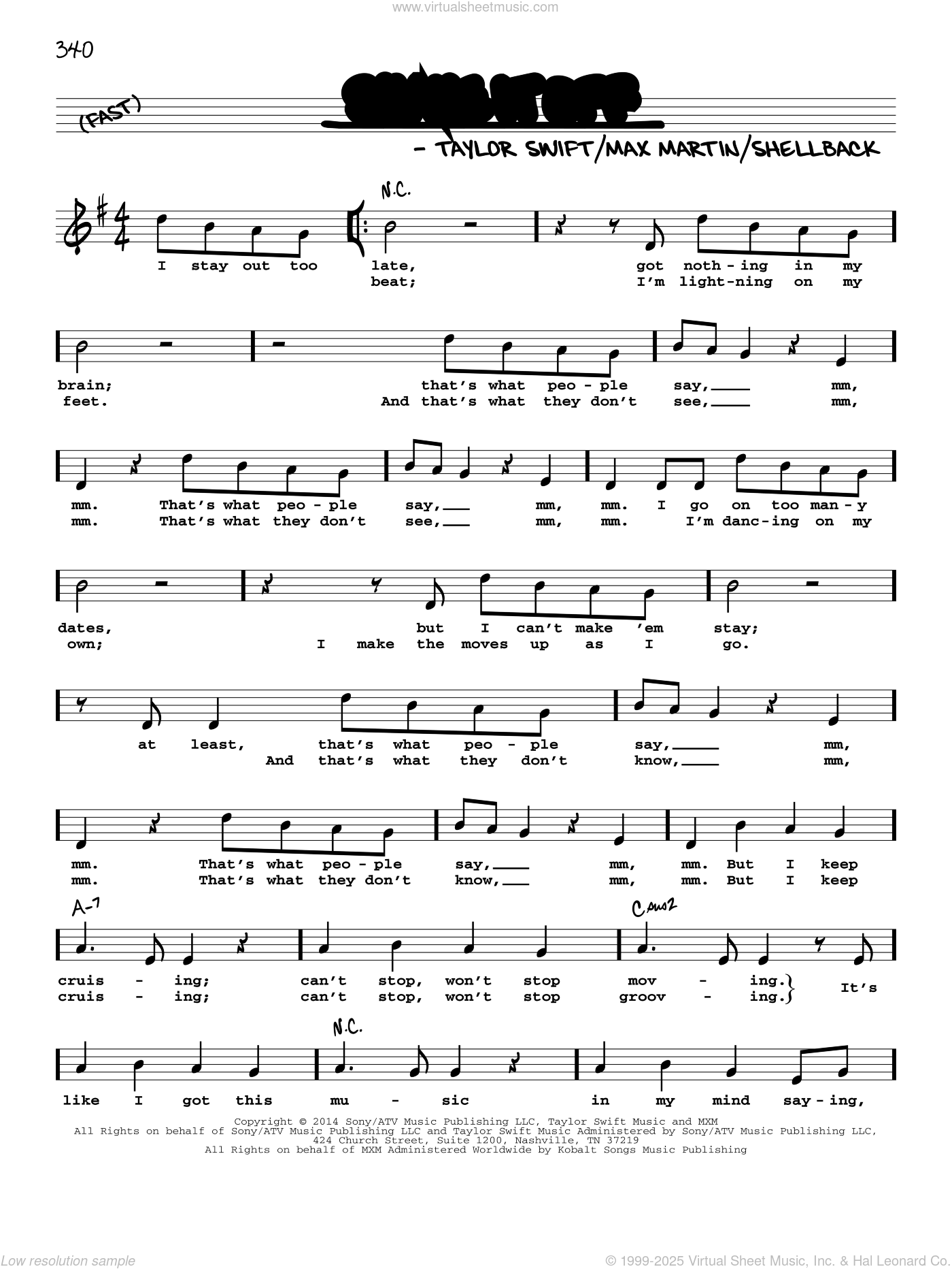 Shake It Off sheet music (real book with lyrics) (PDF)