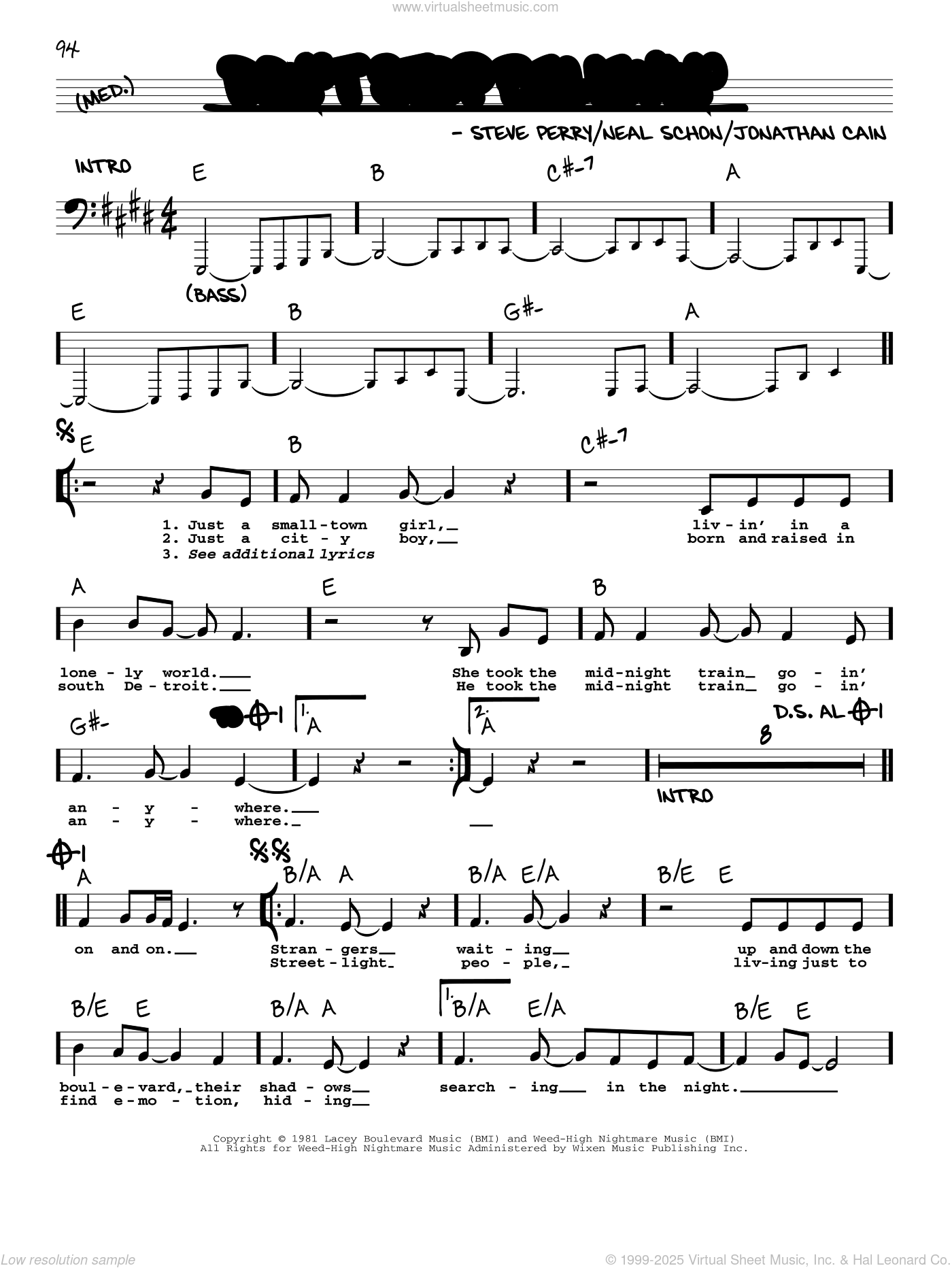 Don't Stop Believin' sheet music (real book with lyrics) (PDF)