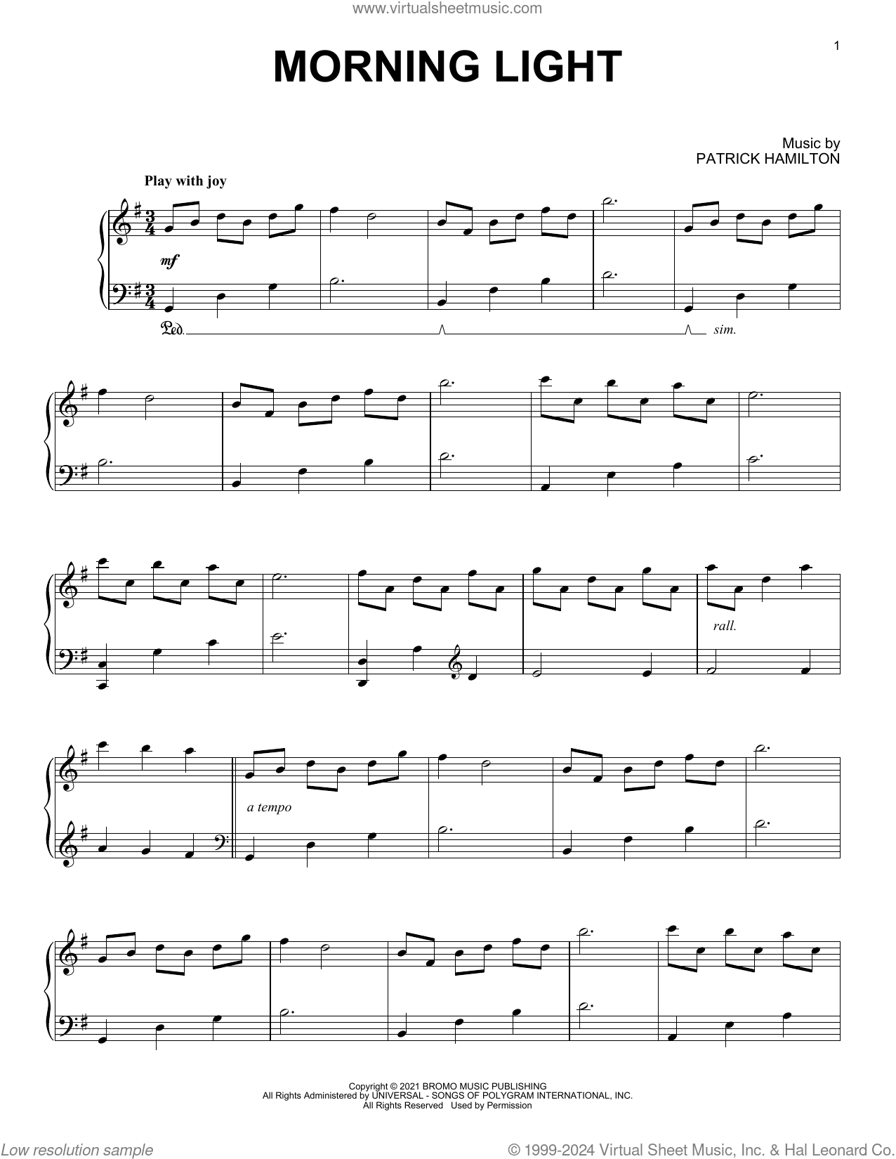 Morning Light sheet music for piano solo (PDF-interactive)