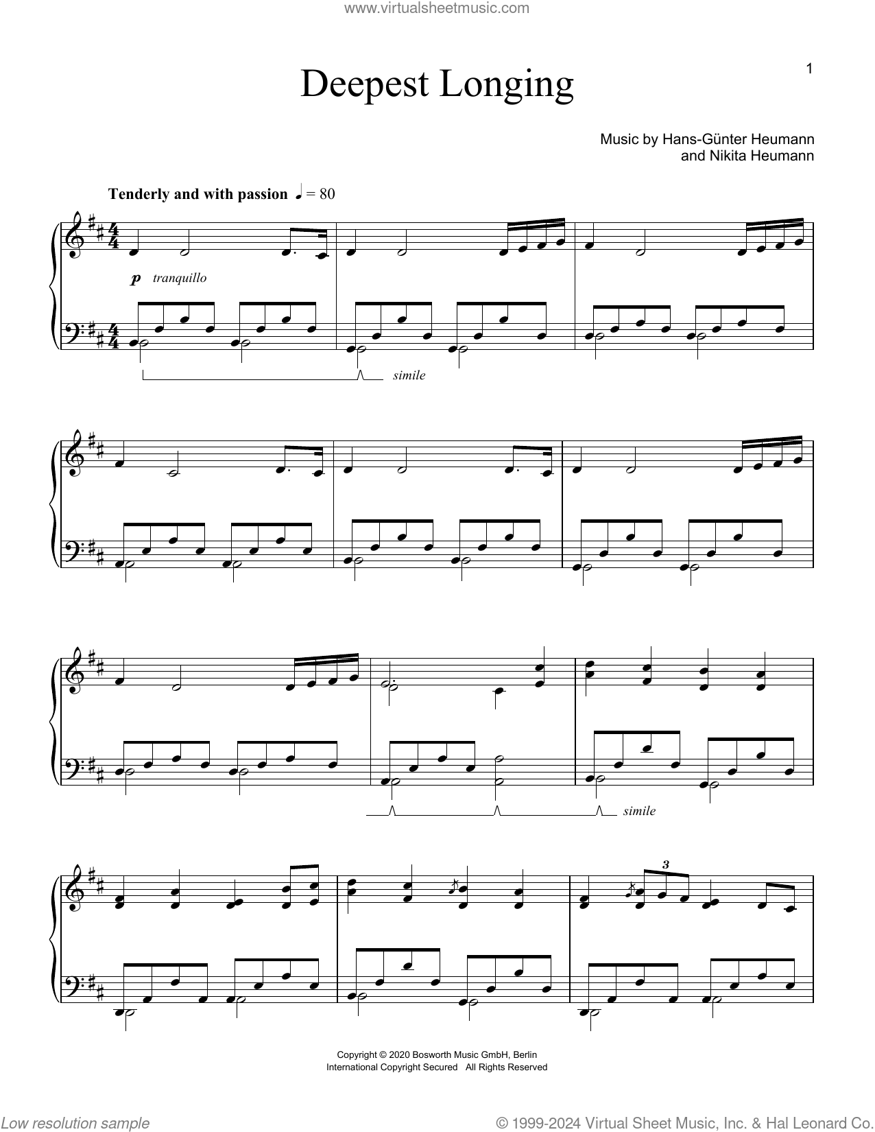 Deepest Longing sheet music for piano solo (PDF-interactive)