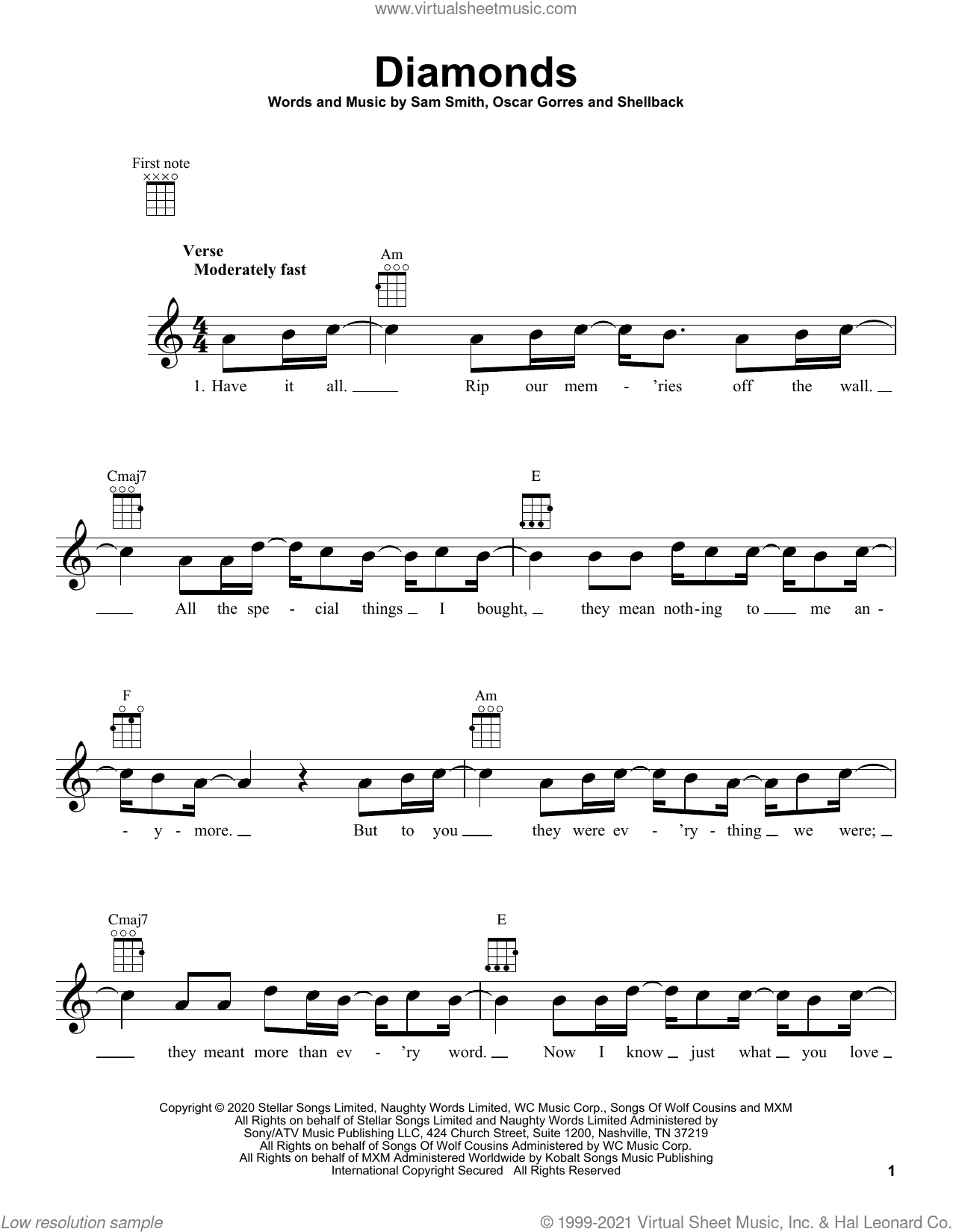 Diamonds sheet music for ukulele (PDF-interactive)