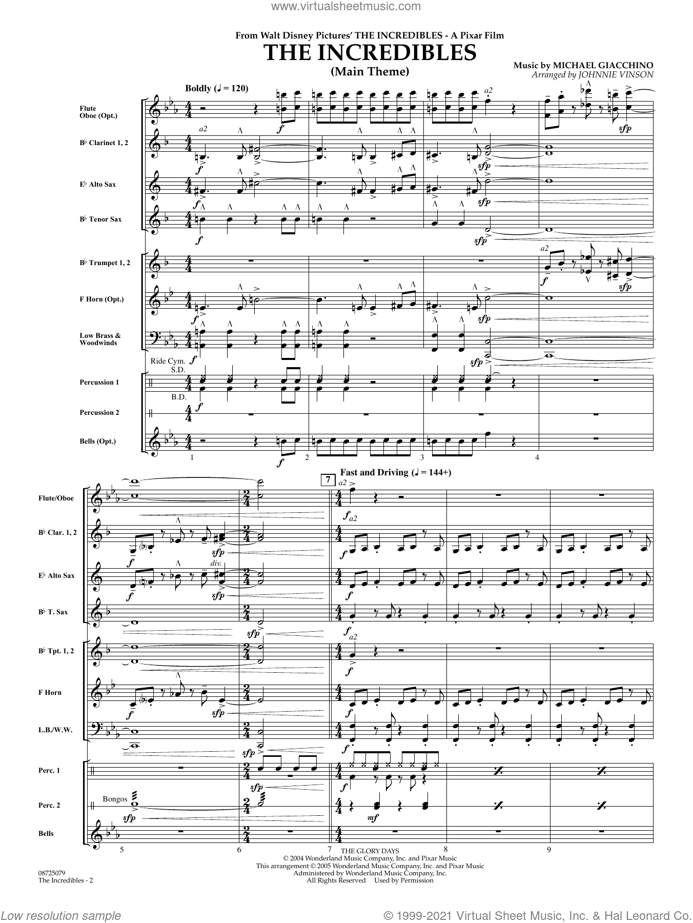 The Incredibles (Main Theme) (arr. Johnnie Vinson) sheet music ...