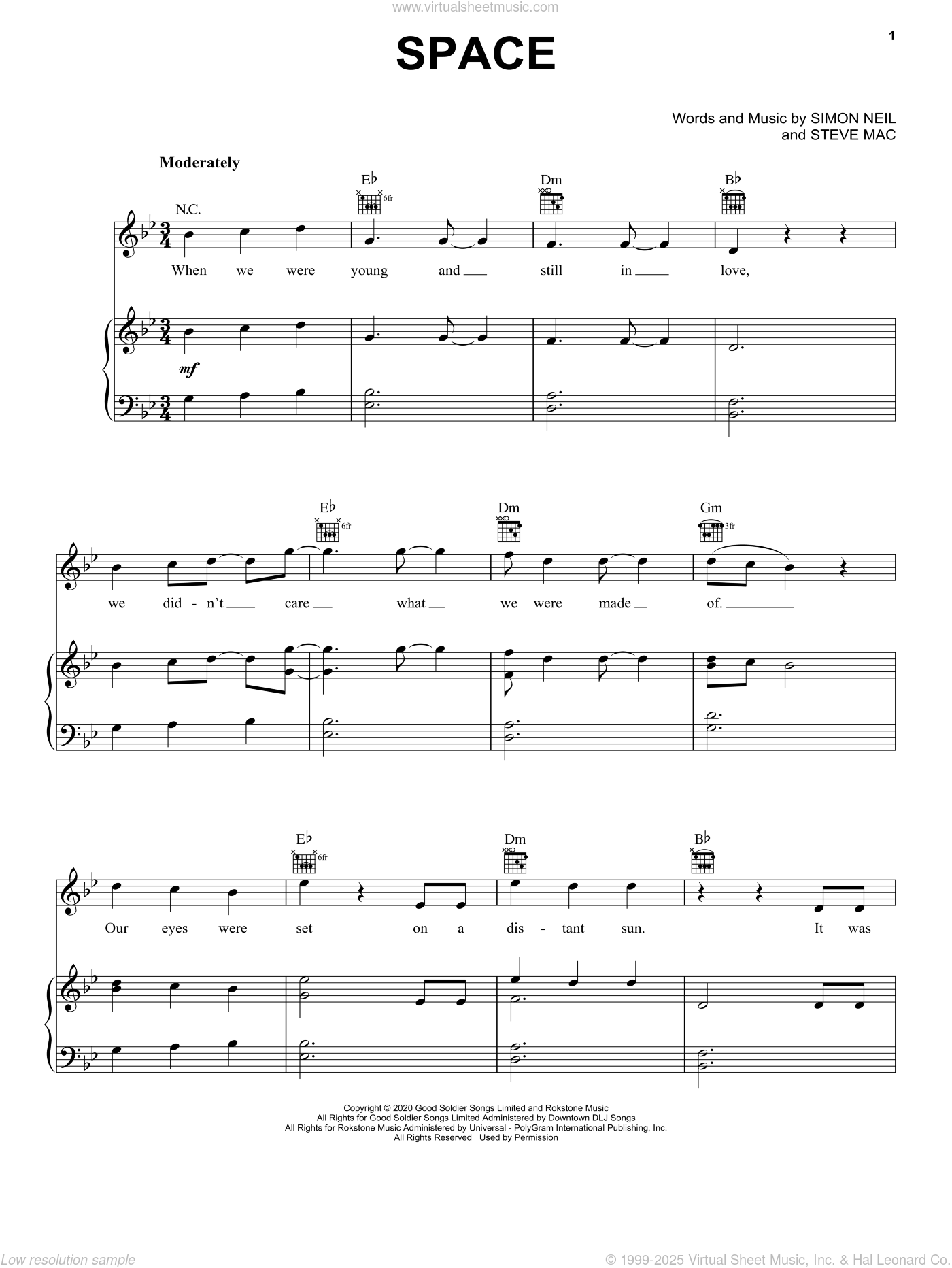 Biffy Clyro: Space sheet music for voice, piano or guitar (PDF)