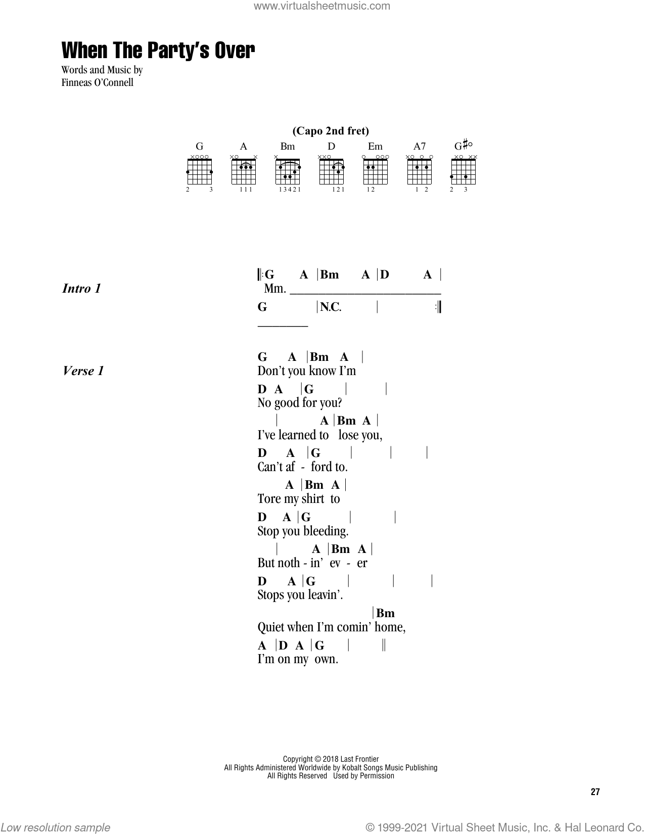 when the party's over sheet music for guitar (chords) (PDF)
