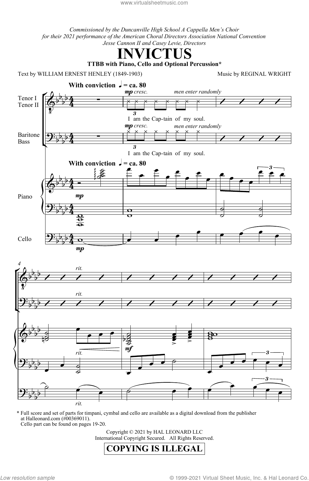 Invictus sheet music for choir (TTBB: tenor, bass) (PDF)