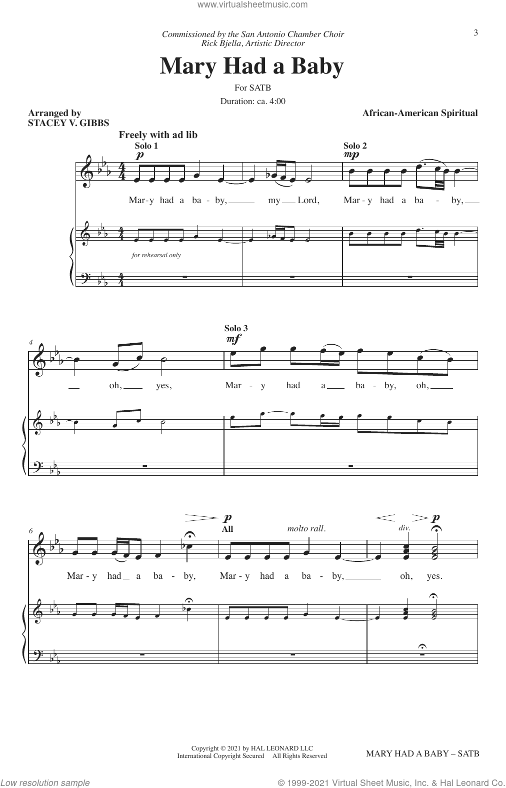 Mary Had A Baby (arr. Stacey V. Gibbs) sheet music for choir (SATB ...