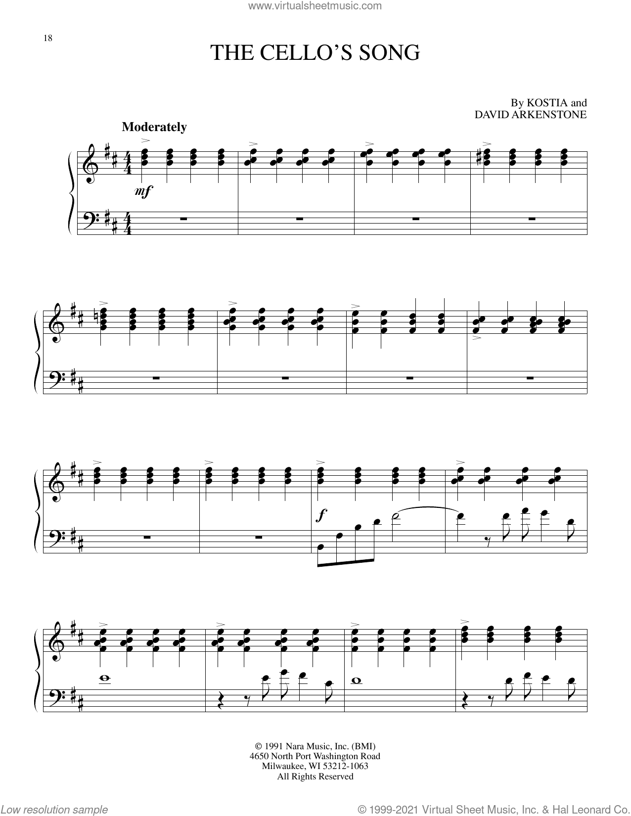 The Cello's Song sheet music for piano solo (PDF)
