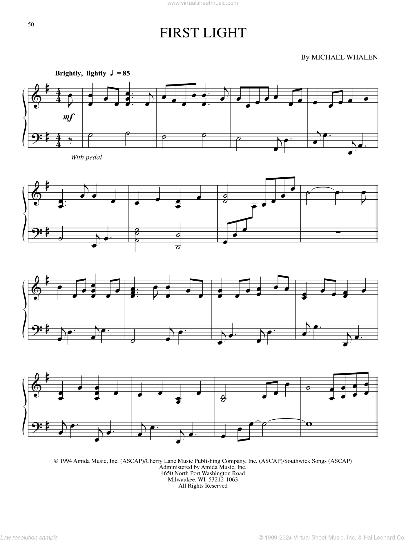 Michael Whalen: First Light sheet music for piano solo (PDF)