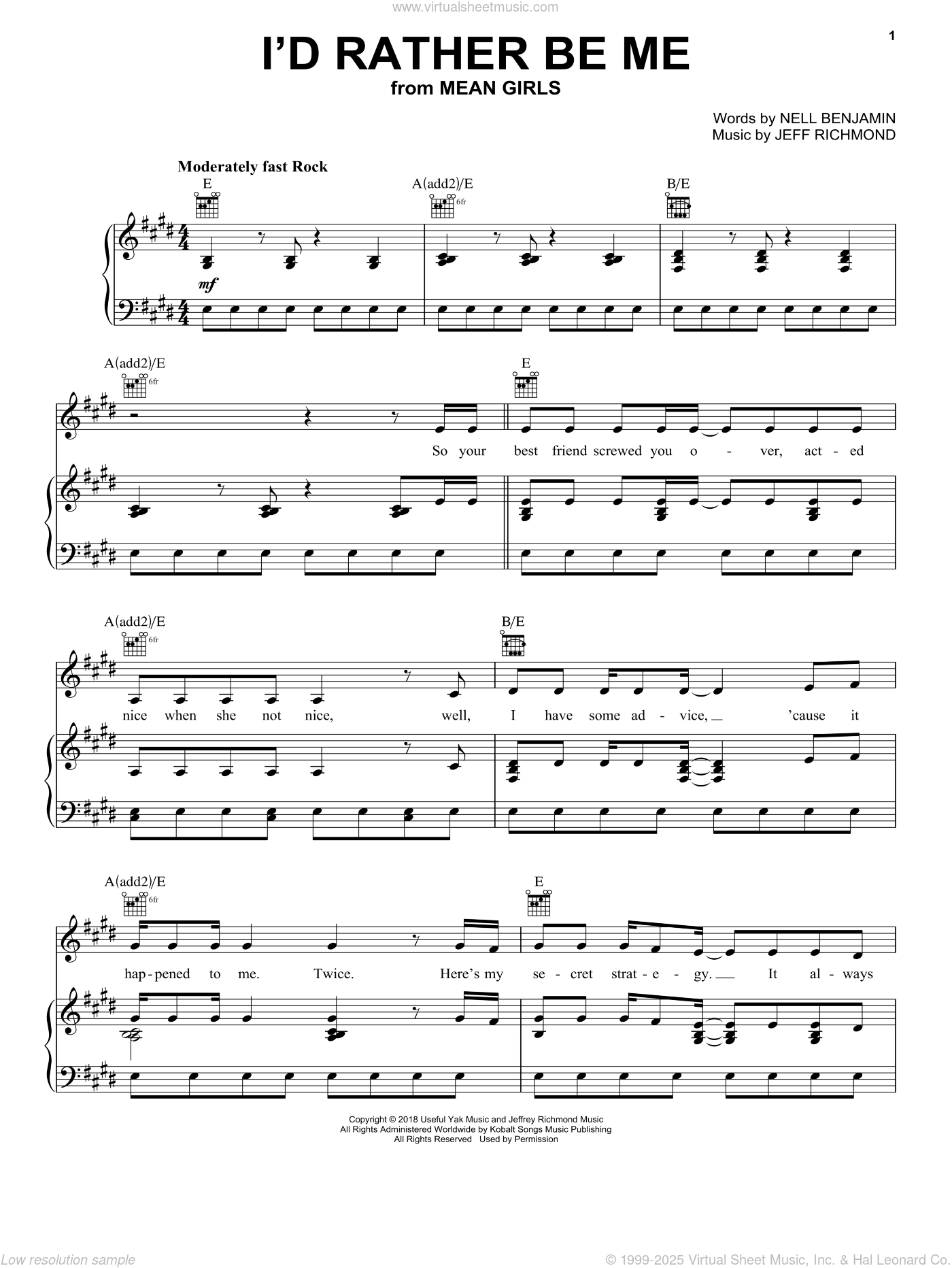 I'd Rather Be Me (from Mean Girls: The Broadway Musical) sheet music ...