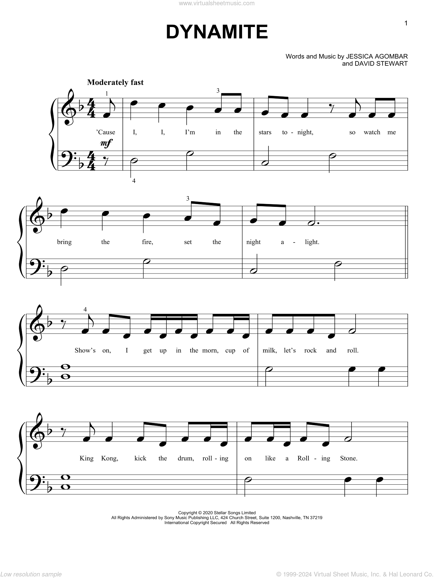 Dynamite sheet music for piano solo (big note book) (PDF)