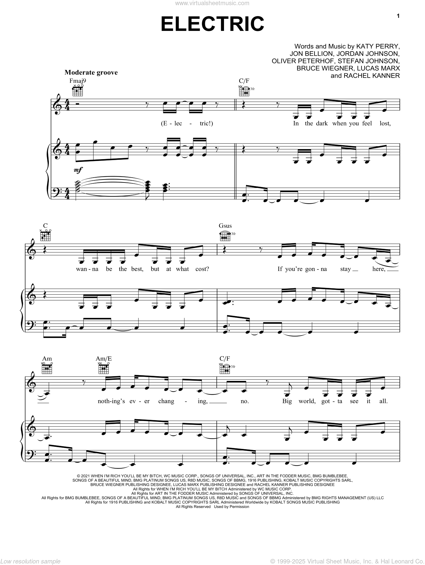 Electric sheet music for voice, piano or guitar (PDF-interactive)