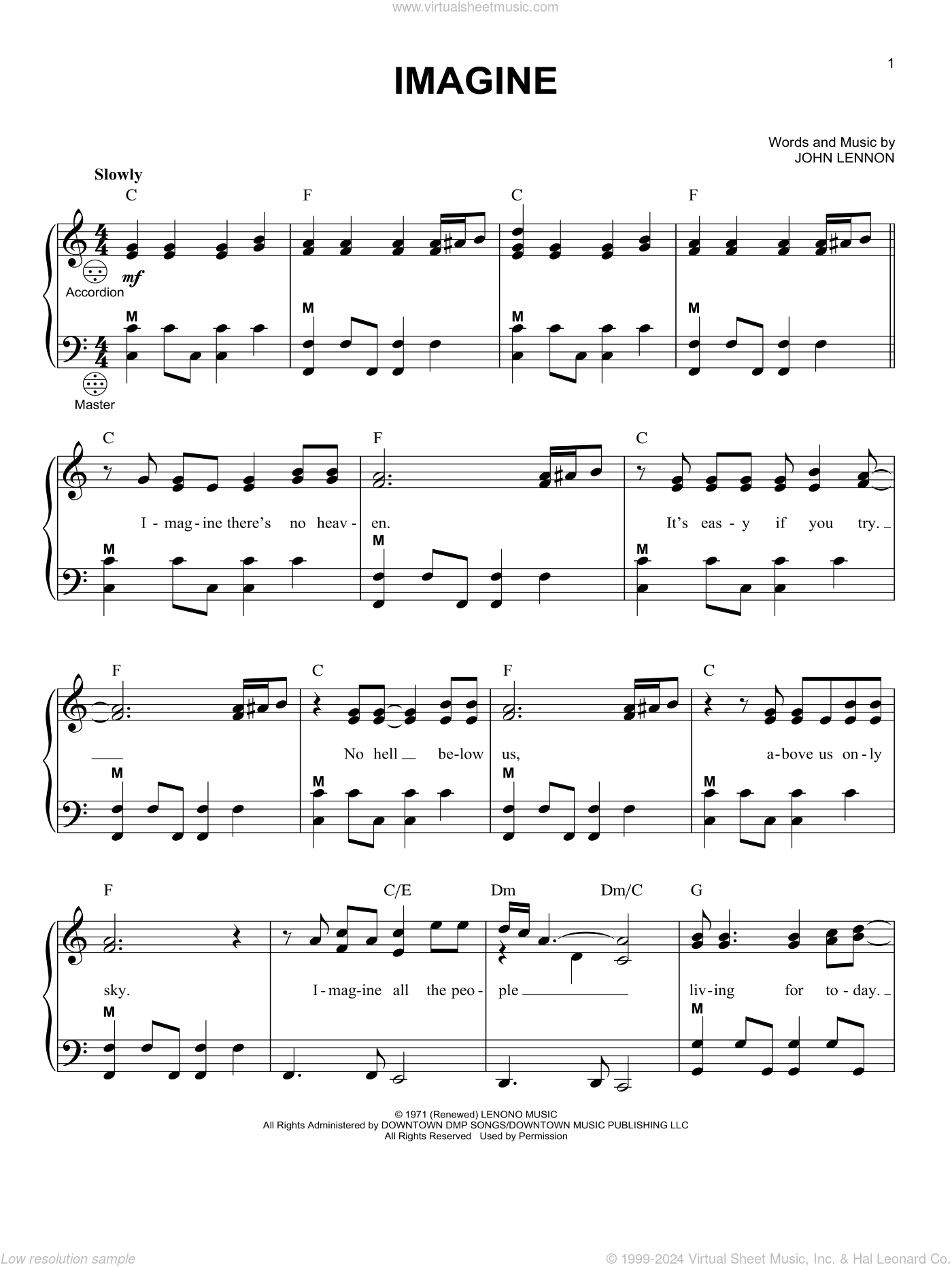Imagine sheet music for accordion (PDF-interactive)