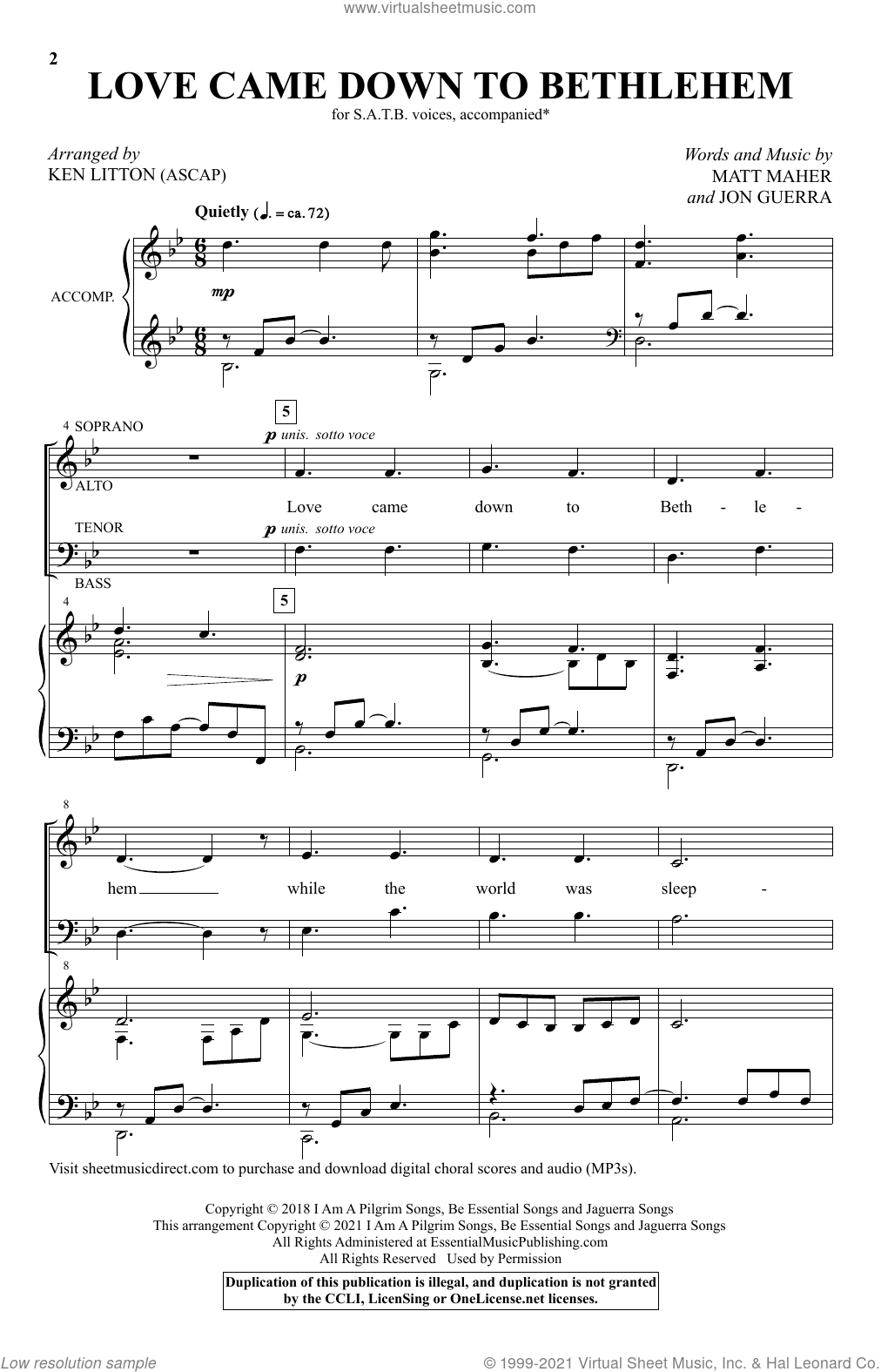 Love Came Down To Bethlehem (arr. Ken Litton) sheet music for choir ...