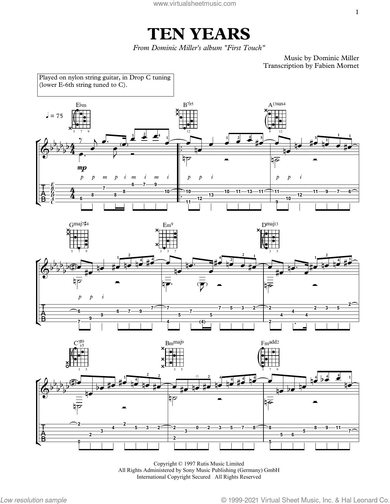 Ten Years sheet music for guitar solo (PDF)