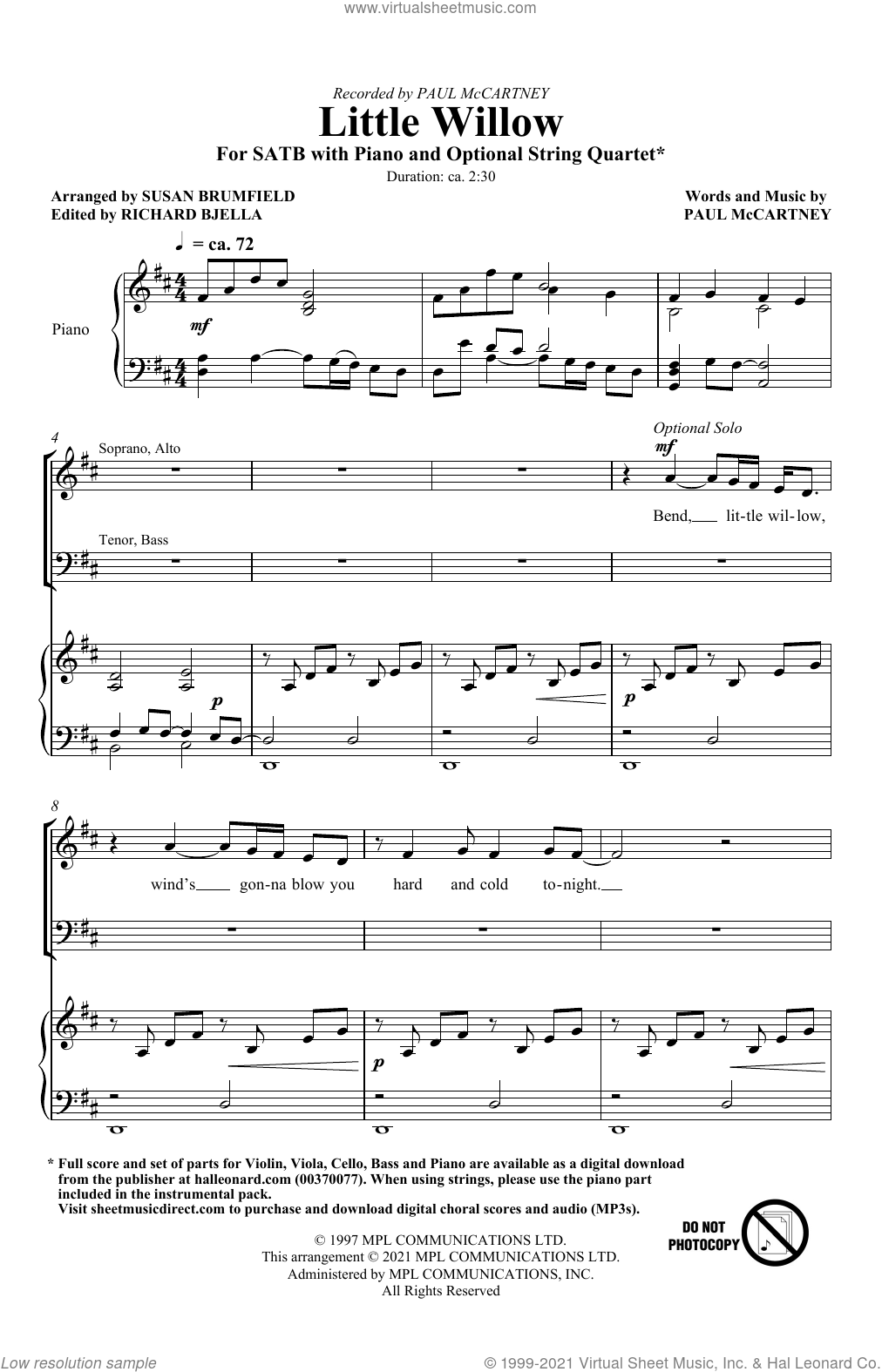 Little Willow (arr. Susan Brumfield) sheet music for choir (SATB ...