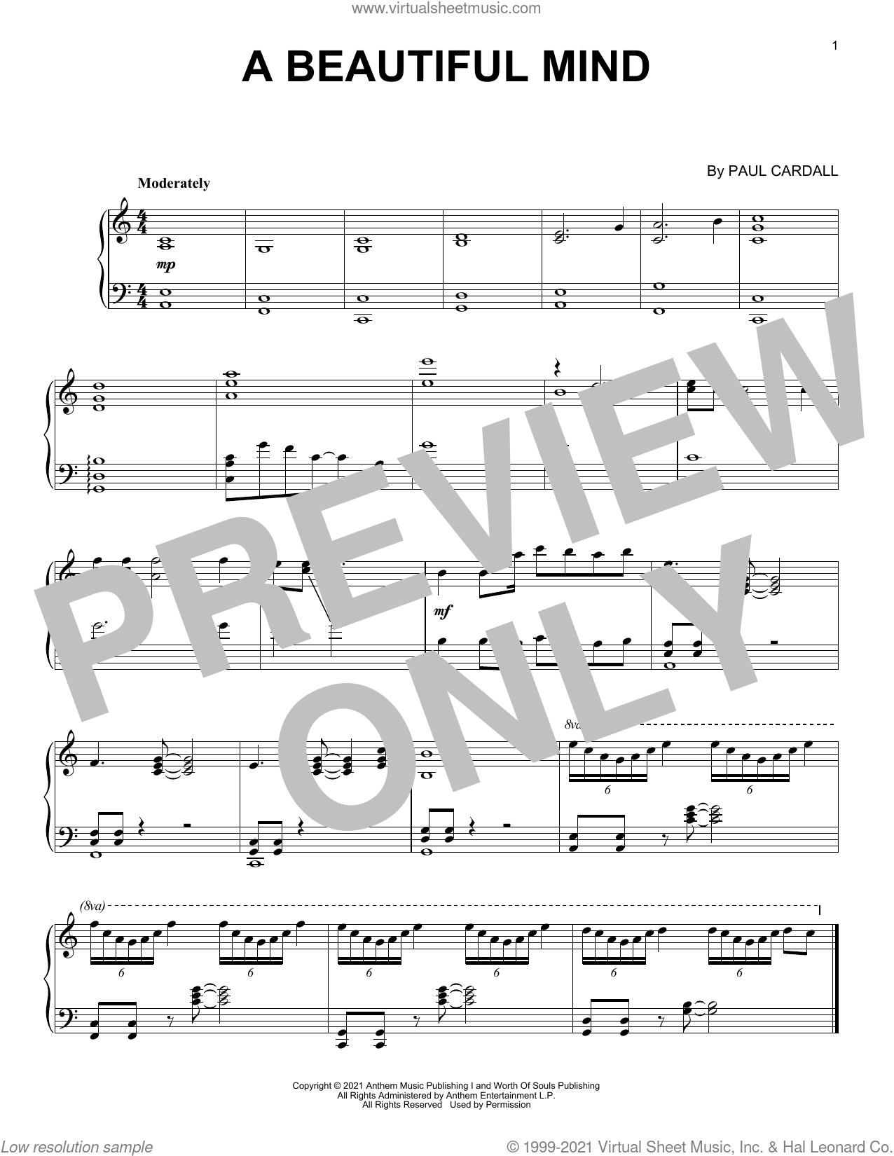 A Beautiful Mind sheet music for piano solo (PDF-interactive)
