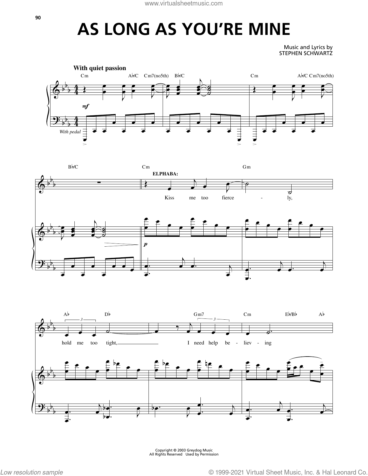 As Long As You're Mine (from Wicked) sheet music for voice and piano