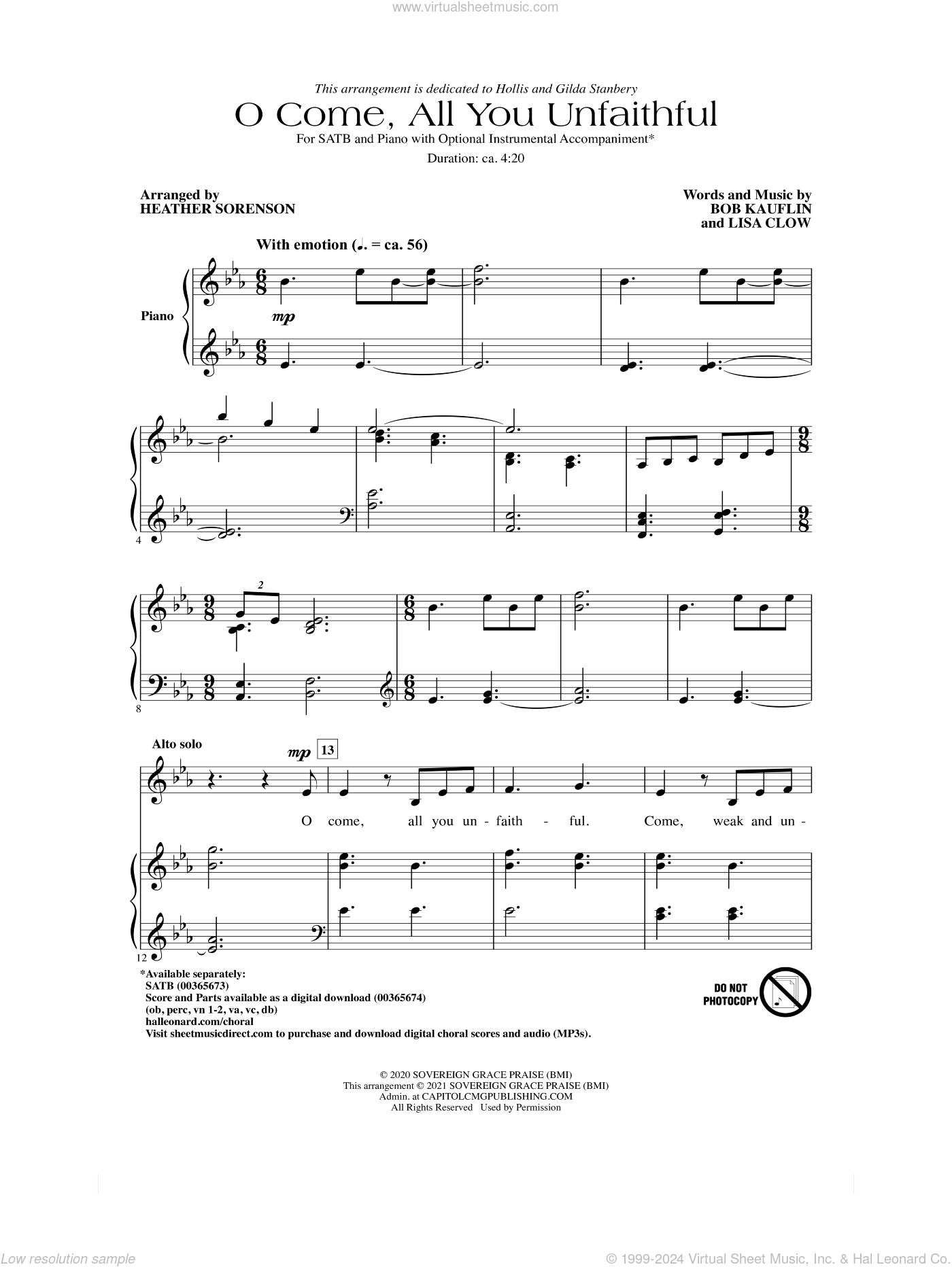 O Come All You Unfaithful (arr. Heather Sorenson) sheet music for choir ...