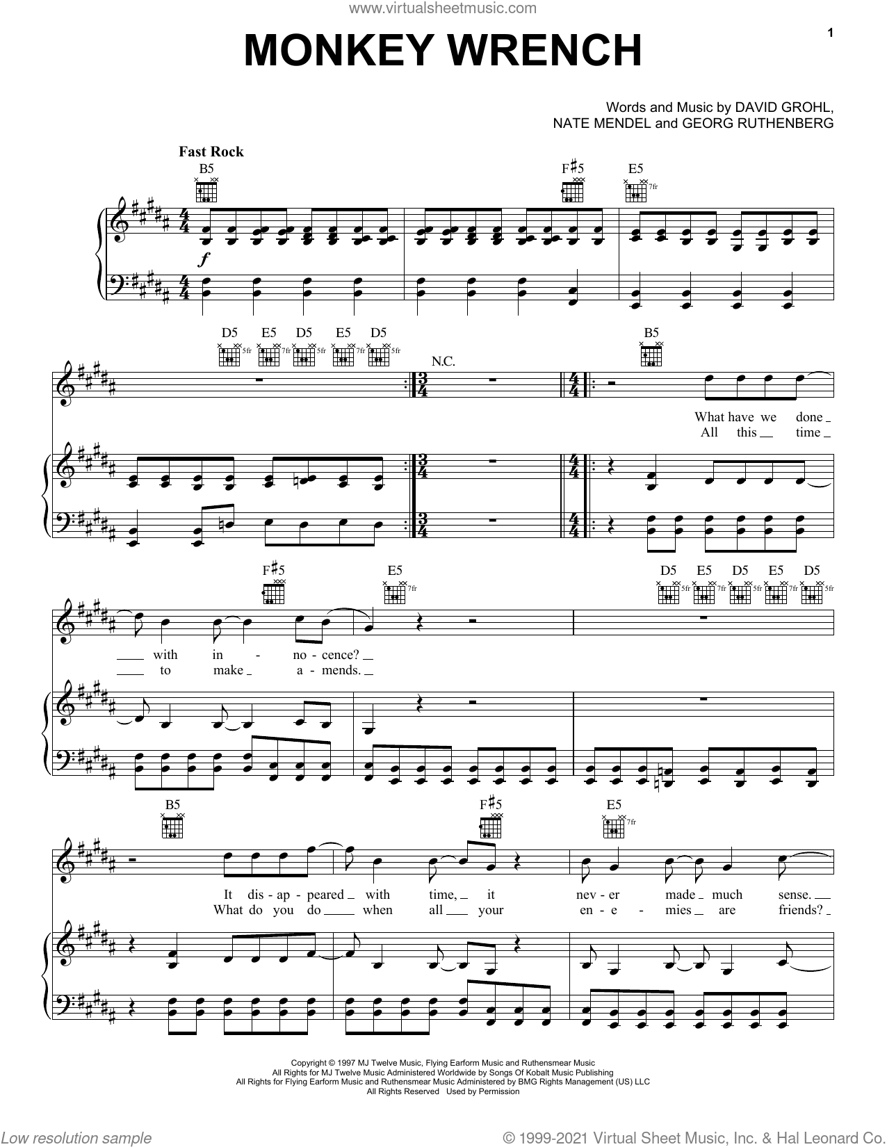 Monkey Wrench sheet music for voice, piano or guitar (PDF)