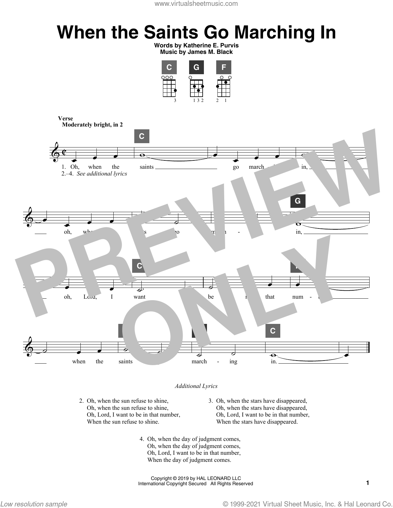 When The Saints Go Marching In sheet music for ukulele solo (ChordBuddy ...