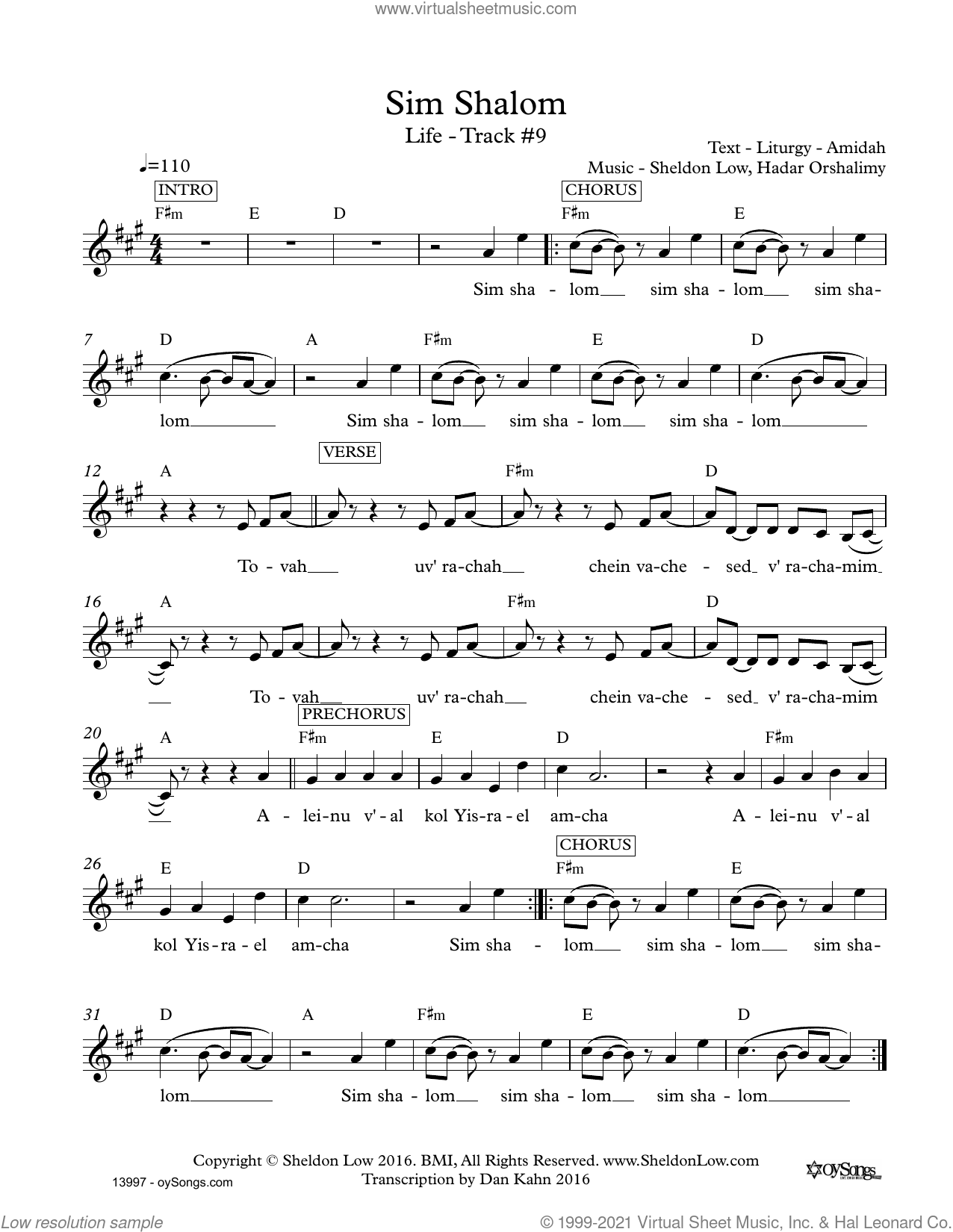 Sheldon Low: Sim Shalom sheet music (fake book) (PDF)