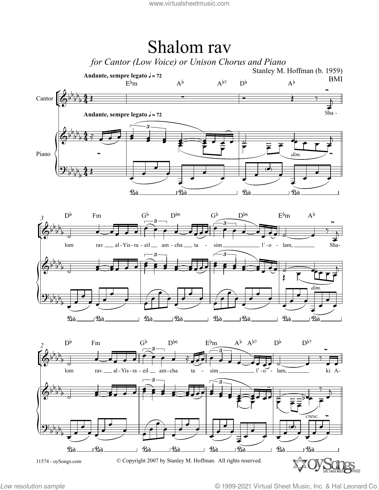 Shalom Rav sheet music for voice and piano (PDF)