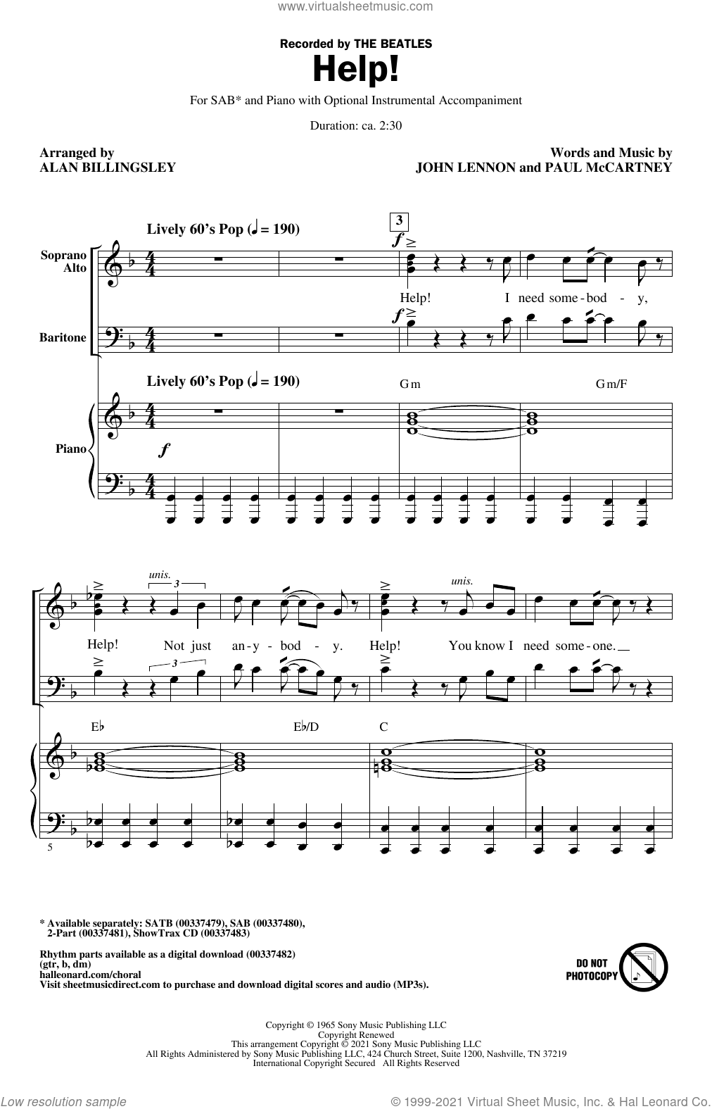 Help! (arr. Alan Billingsley) sheet music for choir (SAB: soprano, alto ...