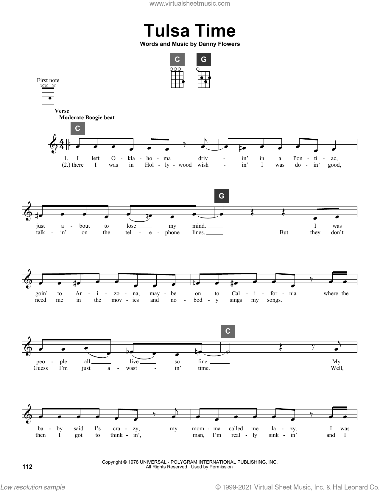 Tulsa Time sheet music for ukulele solo (ChordBuddy system) (PDF)