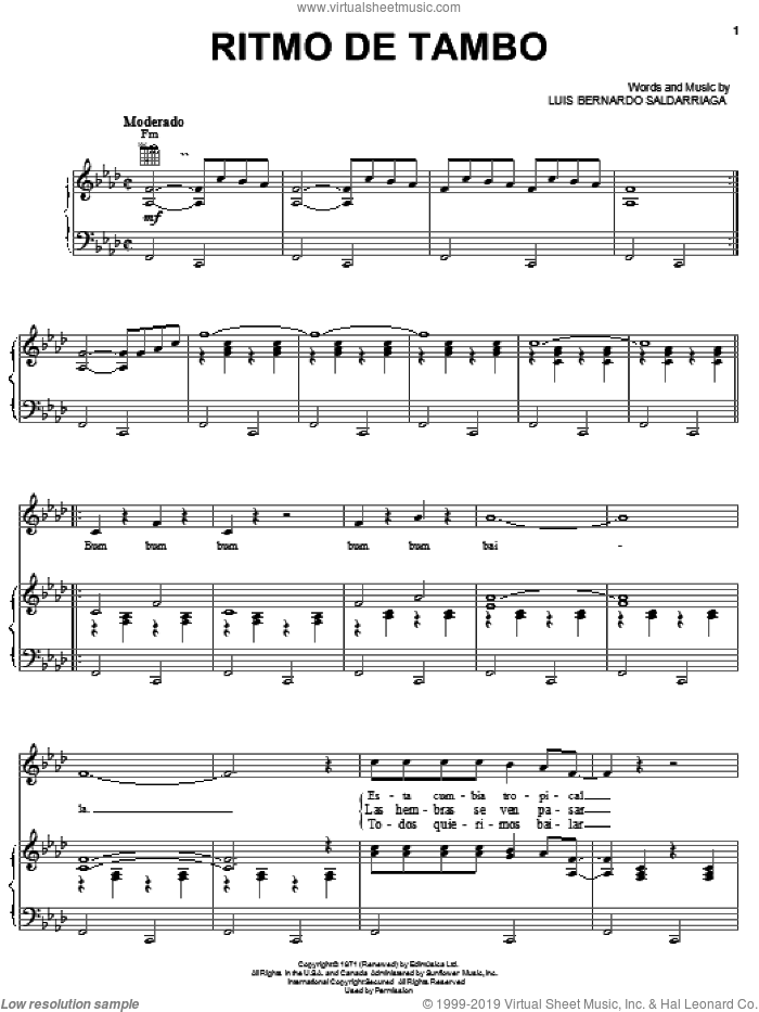 Ritmo De Tambo sheet music for voice, piano or guitar (PDF)
