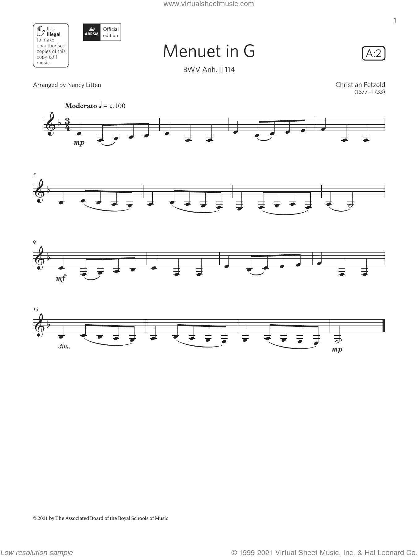 Menuet in G, BWV Anh. II 114 (Grade 1 List A2 from the ABRSM Clarinet ...