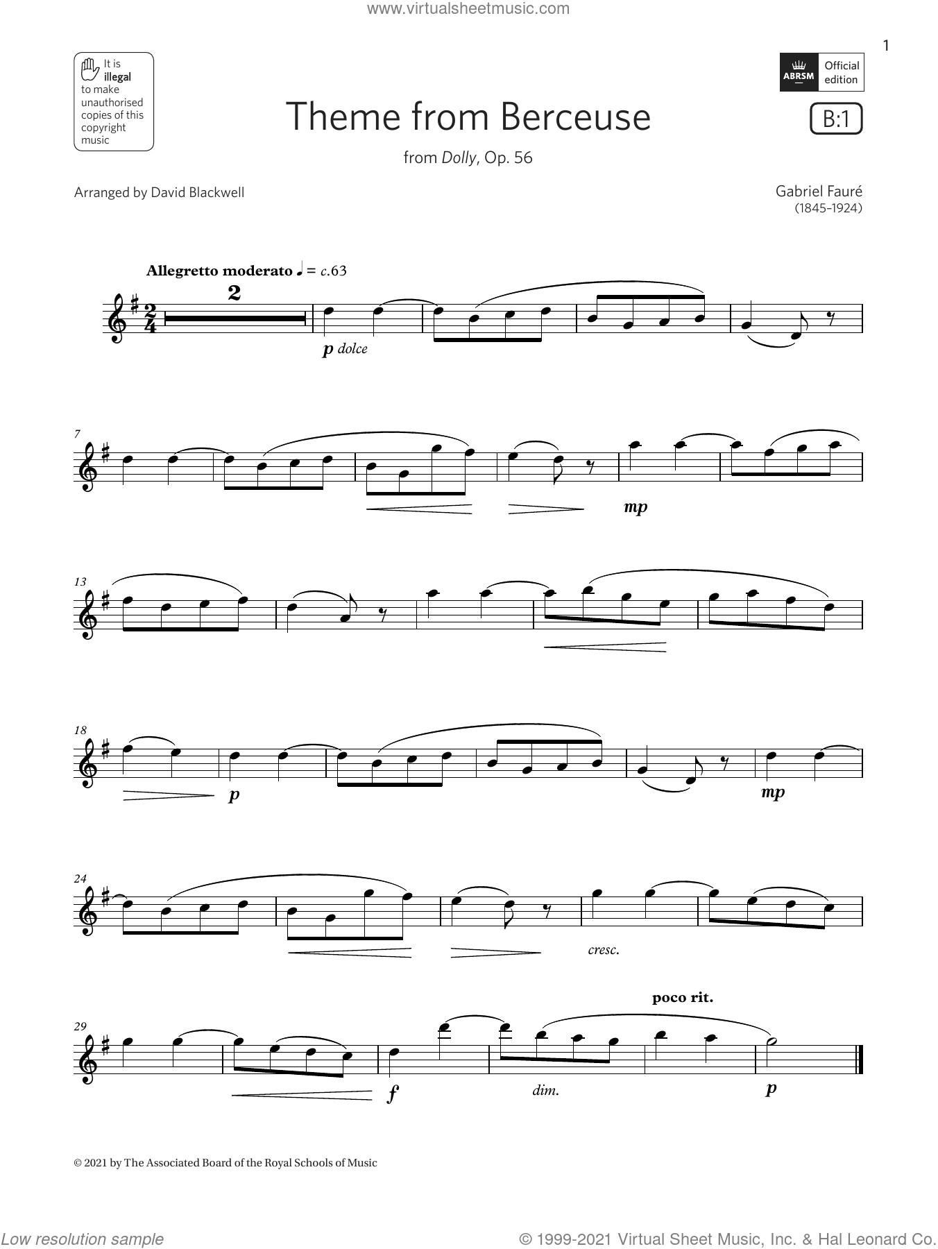 Theme from Berceuse (from Dolly, Op. 56) (Grade 2 List B1 from the ...