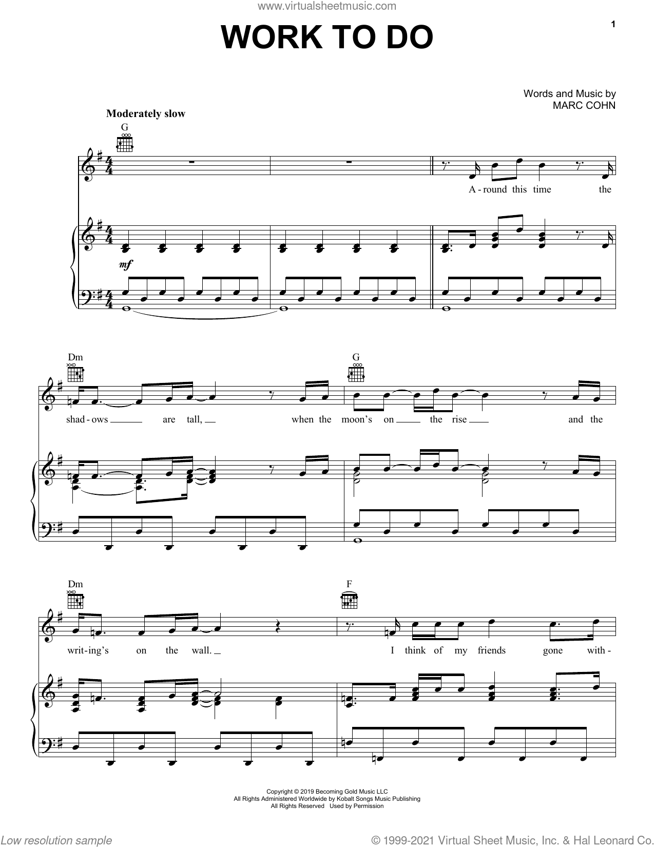 Marc Cohn: Work To Do sheet music for voice, piano or guitar