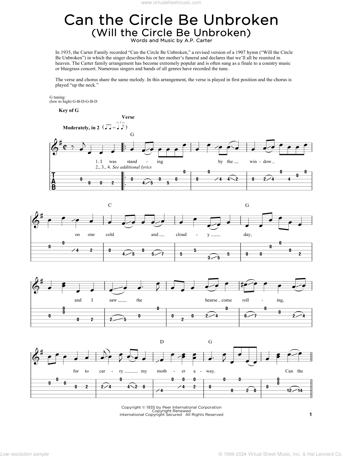 Can The Circle Be Unbroken (Will The Circle Be Unbroken) sheet music ...