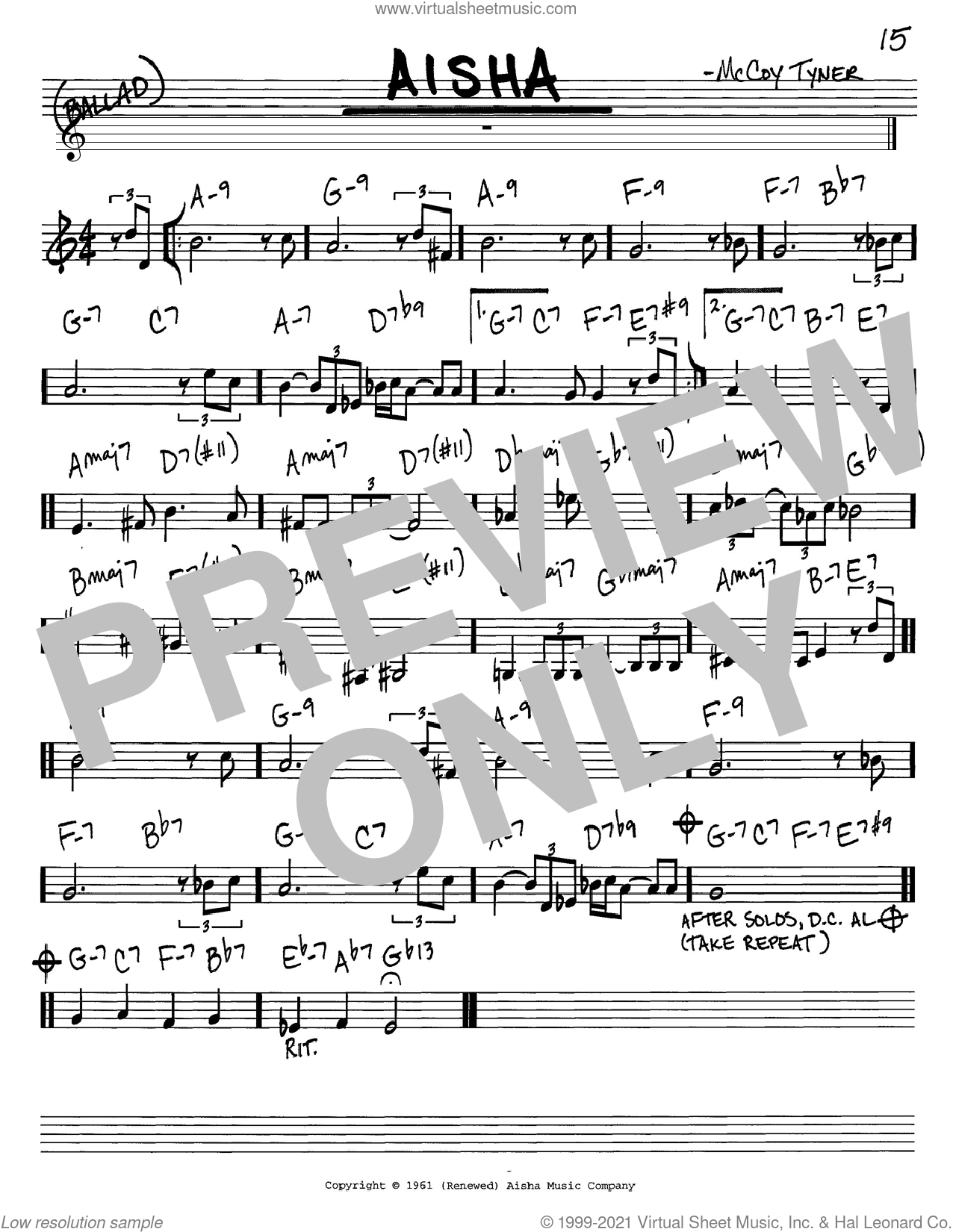 Aisha sheet music (real book - melody and chords) (in C) (PDF)