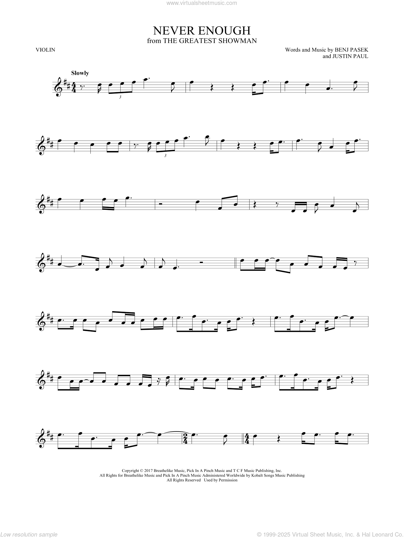 Never Enough (from The Greatest Showman) sheet music for violin solo