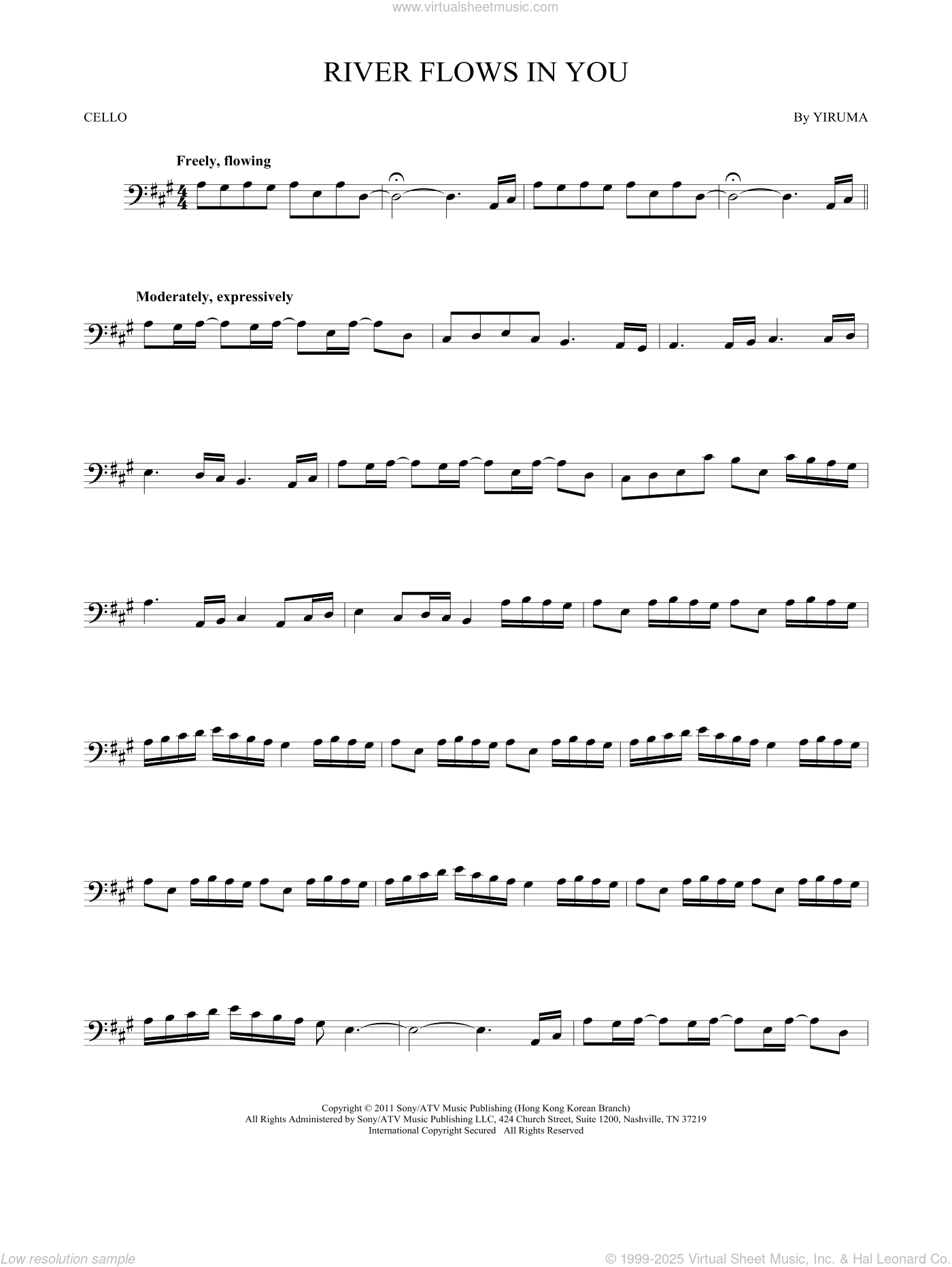 River Flows In You sheet music for cello solo (PDF-interactive)
